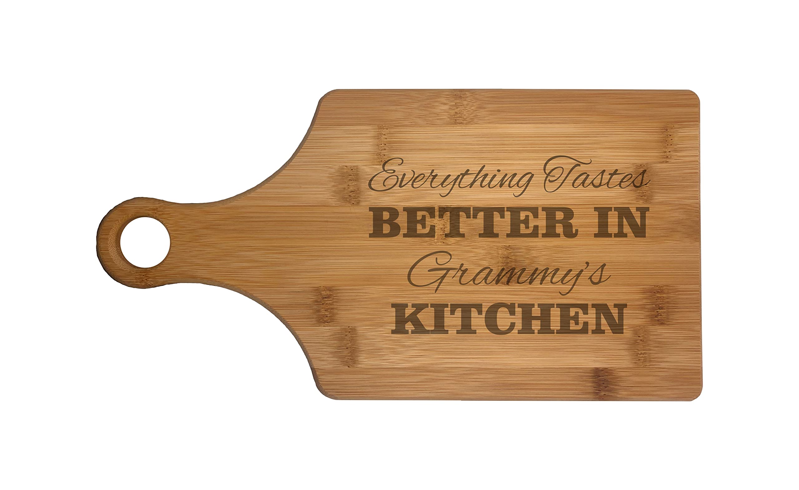 Grandma Gift Everthing Tastes Better in Grammy's Kitchen Engraved Cutting Board Paddle Shaped Cooking (Bamboo)