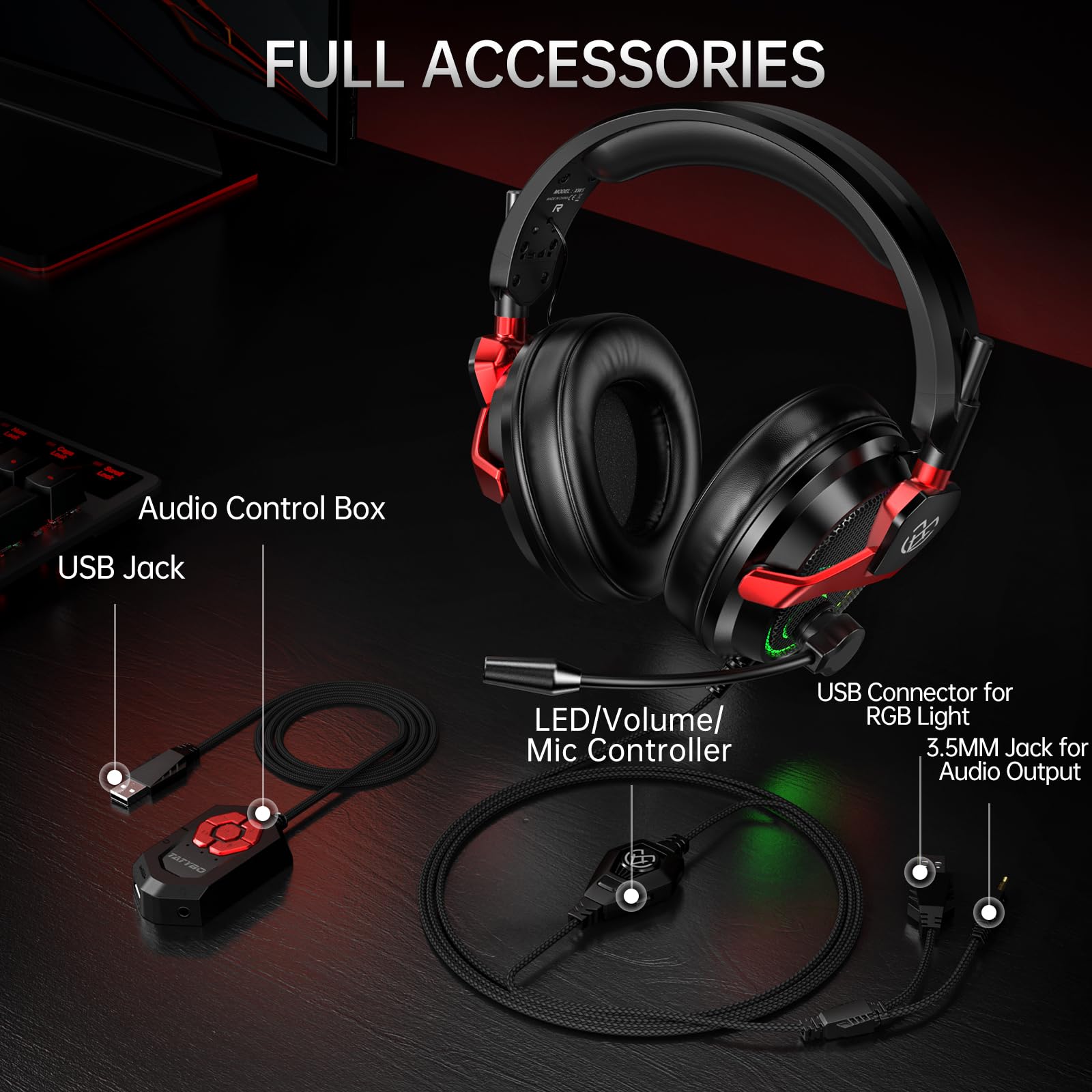 Gaming Headset for PS4 PS5 PC Xbox One, 7.1 Surround Sound PC Headset with Noise Cancelling Mic