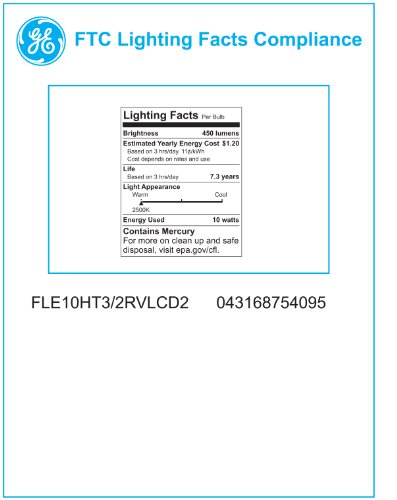 GE 75409 10-Watt CFL Spiral Reveal Light Bulb, 40-Watt Equivalent, 2-Pack
