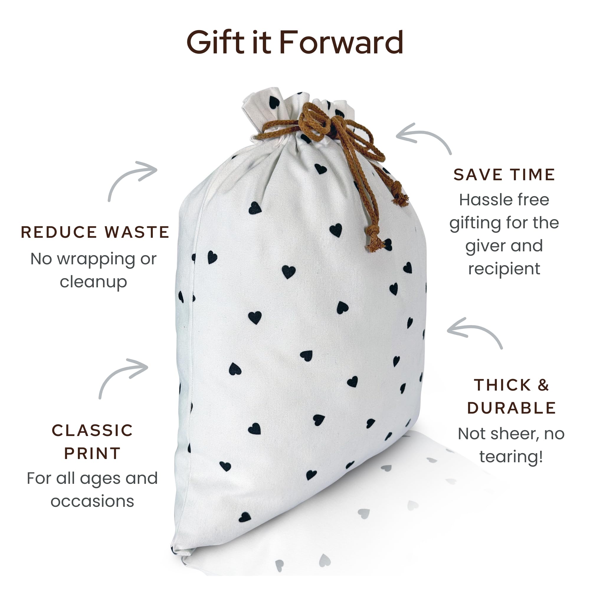 Gather & Knot Drawstring Gift Bags | 20" Large 12" Small | Premium Canvas | Gender Neutral Reusable Fabric Wrap for Wedding, Anniversary, Baby Shower or Birthdays | Heart