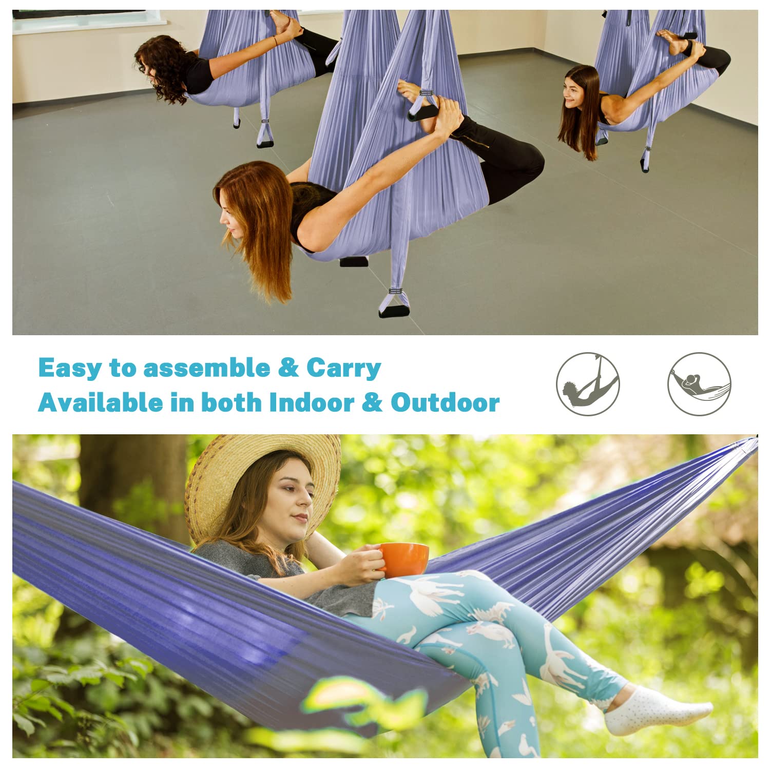 Gonex Aerial Yoga Swing Set, Trapeze Hammock Sling, Antigravity Inversion Ceiling Hanging Include Daisy Chain, Carabiner, Post Guide for Beginners Relax Relieve Back Pain