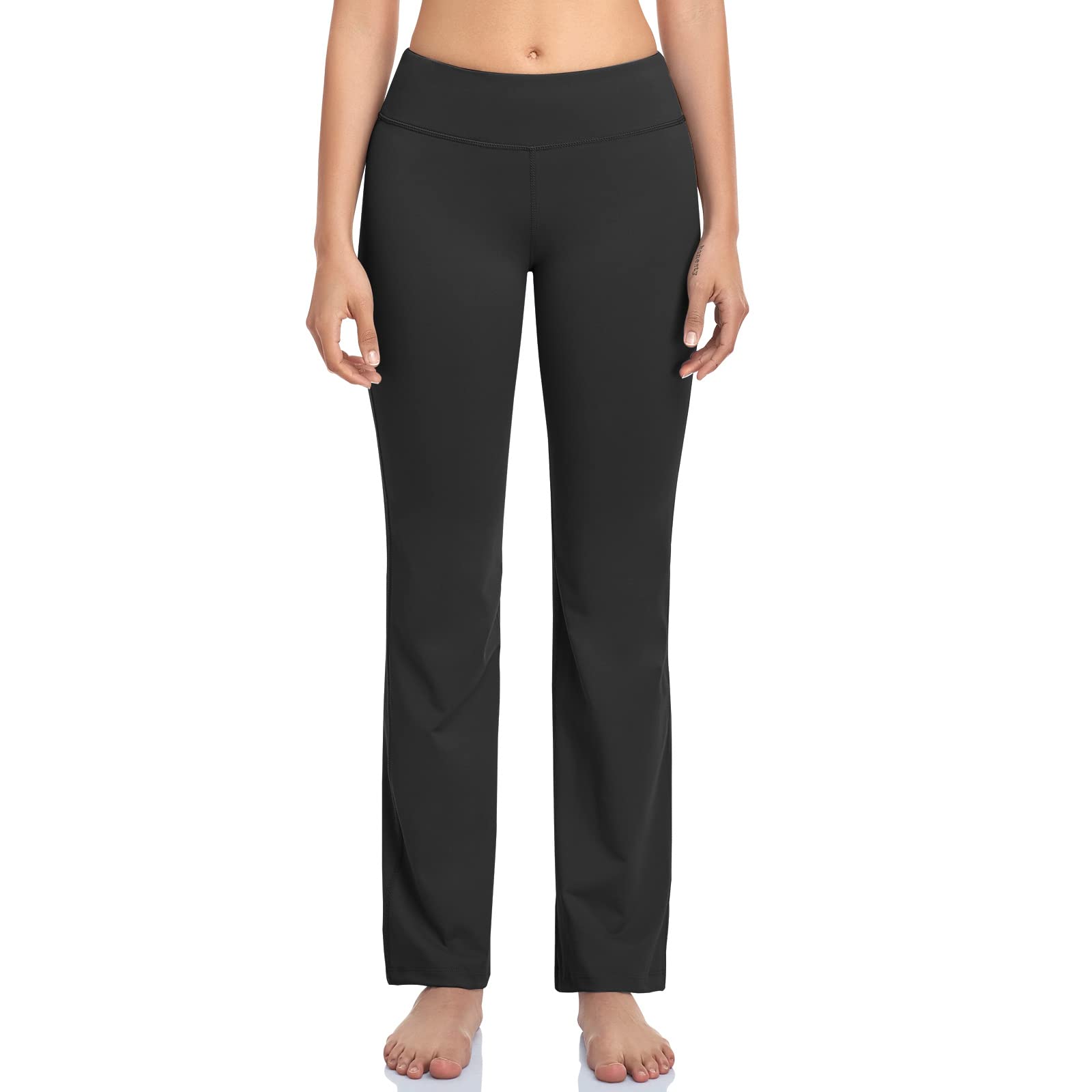 HISKYWIN Women's Bootcut Yoga Pants Crossover High Waisted Tummy Control Workout Flare Pants with Waistband Pocket HF836-Black-M
