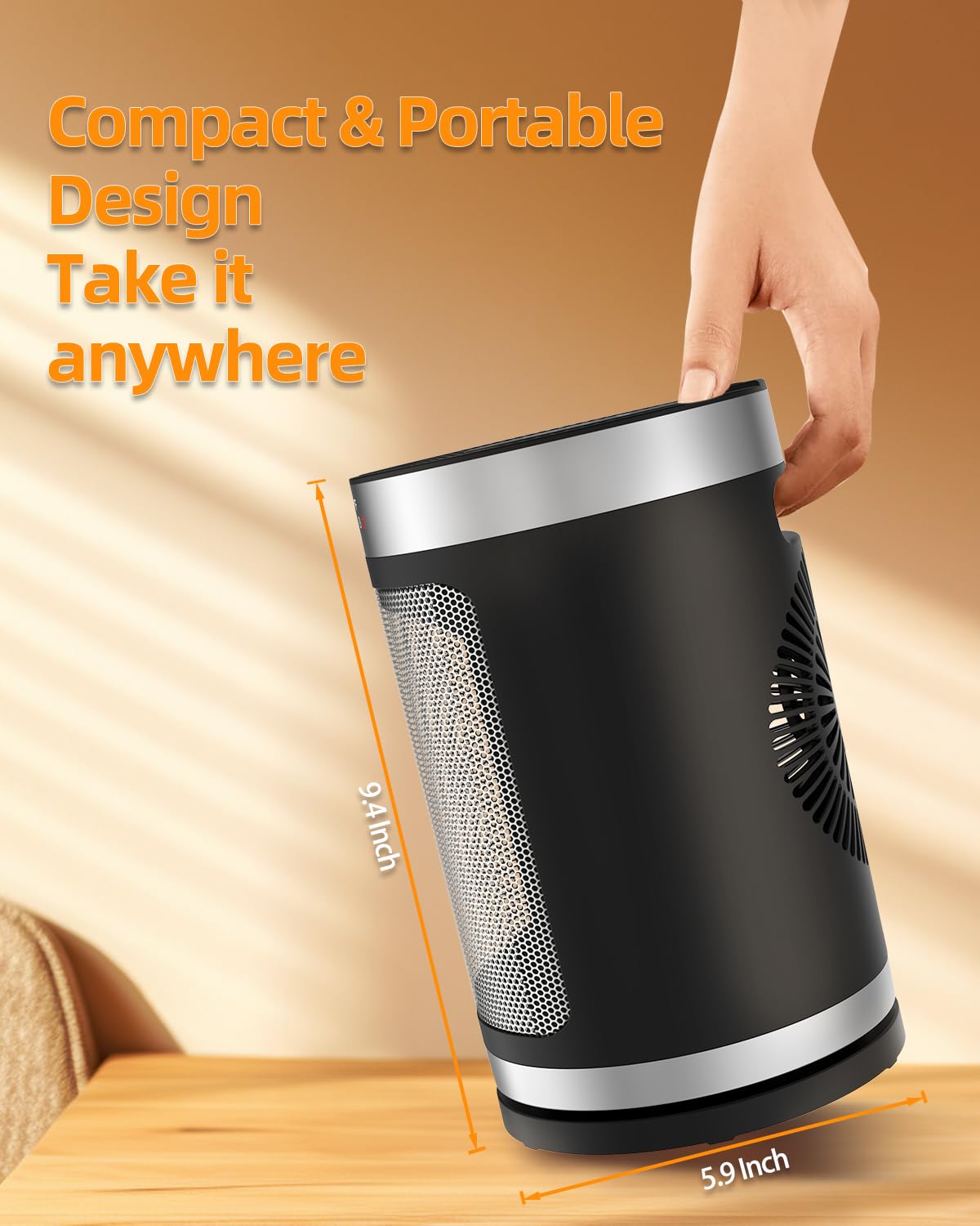 KNKA Space Heaters for Indoor Use, Portable Electric Heater with Thermostat, 90ยฐ Oscillation, 4 Mode, 12H Timer, 1500W Fast Safe Heating Ceramic Heater for Bedroom, Home, Office - ETL Certified, 9.4"