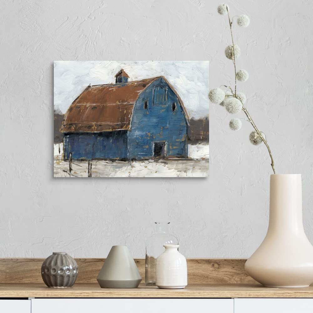 GREATBIGCANVAS Blue Barn I Canvas Wall Art Print, Barn Home Decor Artwork, 30"x23"x1.5"