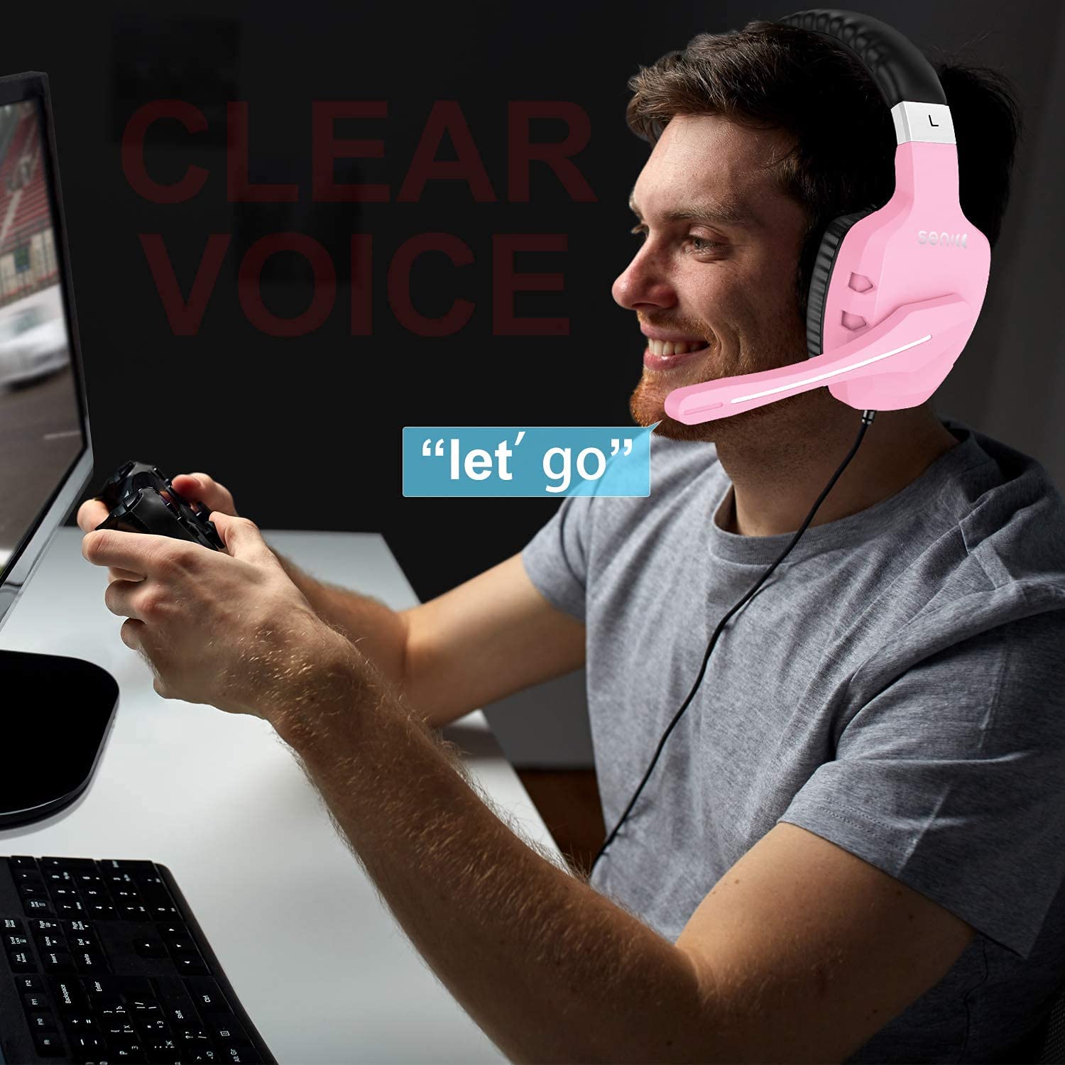 Gaming Headset with Microphone for PC, Over Ear 3.5mm PC Headphone with Lightweight Design Noise Cancelling Volume Control for Laptop, Tablet