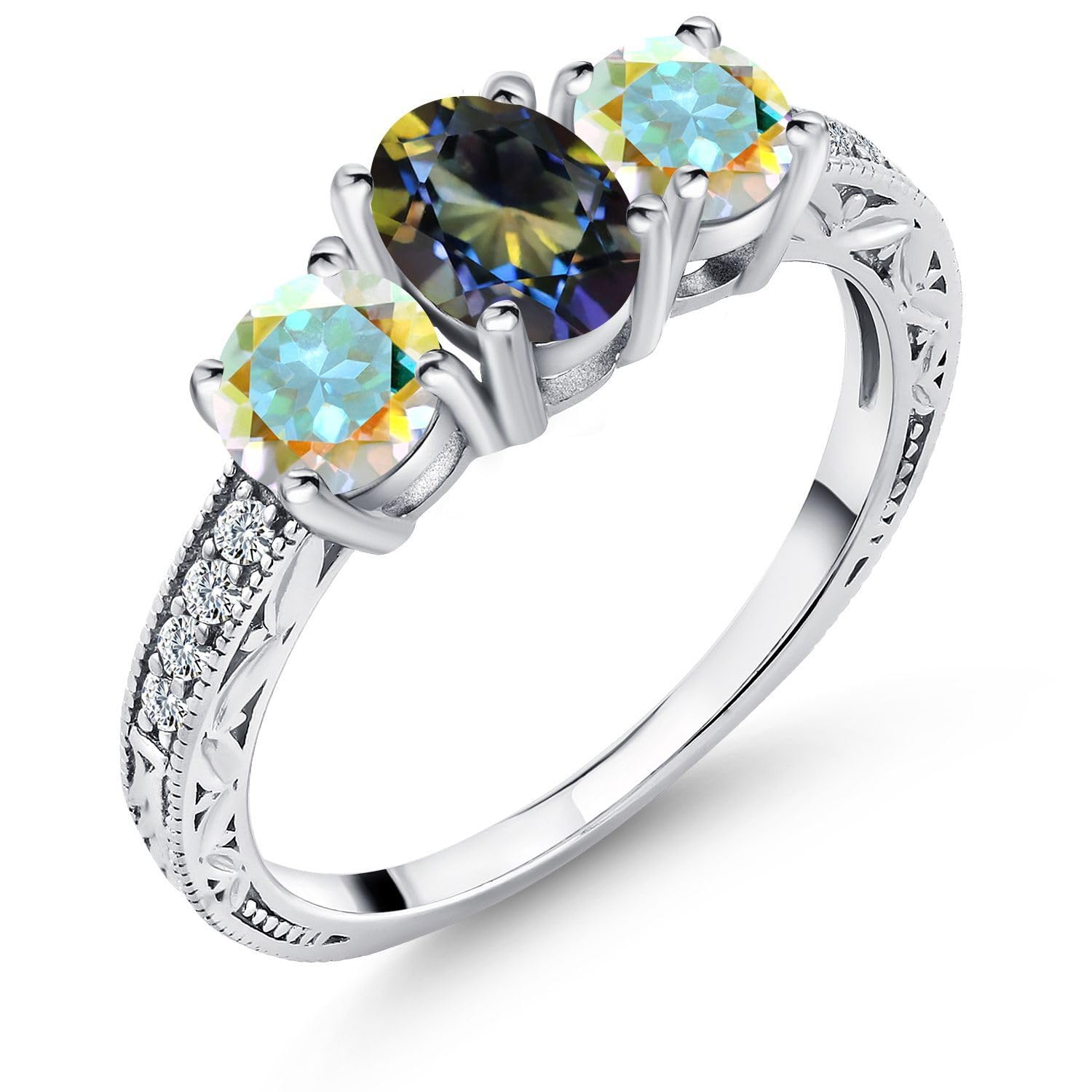 Gem Stone King 925 Sterling Silver Blue Mystic Topaz and Mercury Mist Mystic Topaz Ring For Women (0.92 Cttw, Gemstone Birthstone, Available In Size 5, 6, 7, 8, 9)