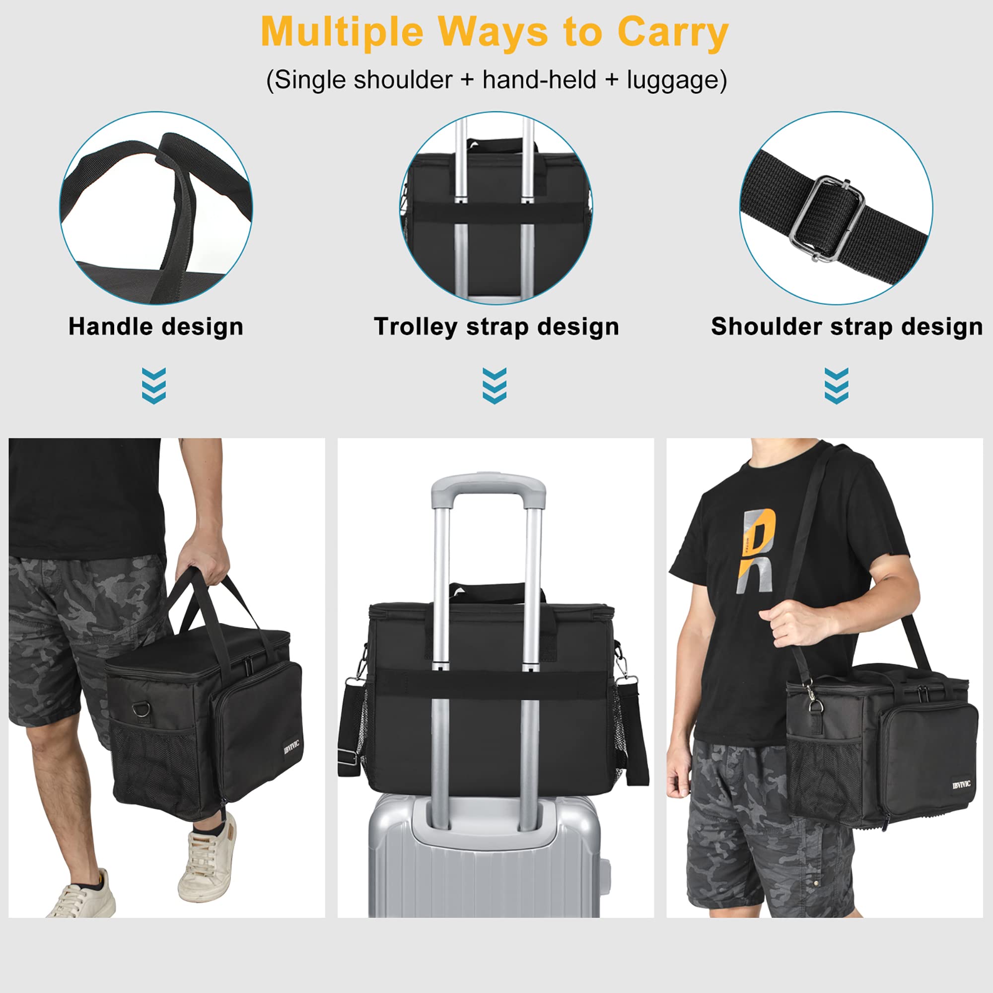 IBIVIVIC 15 Slots Wireless Microphone Bag with Foam, Microphones Nylon Bag with Shoulder Strap, BLACK