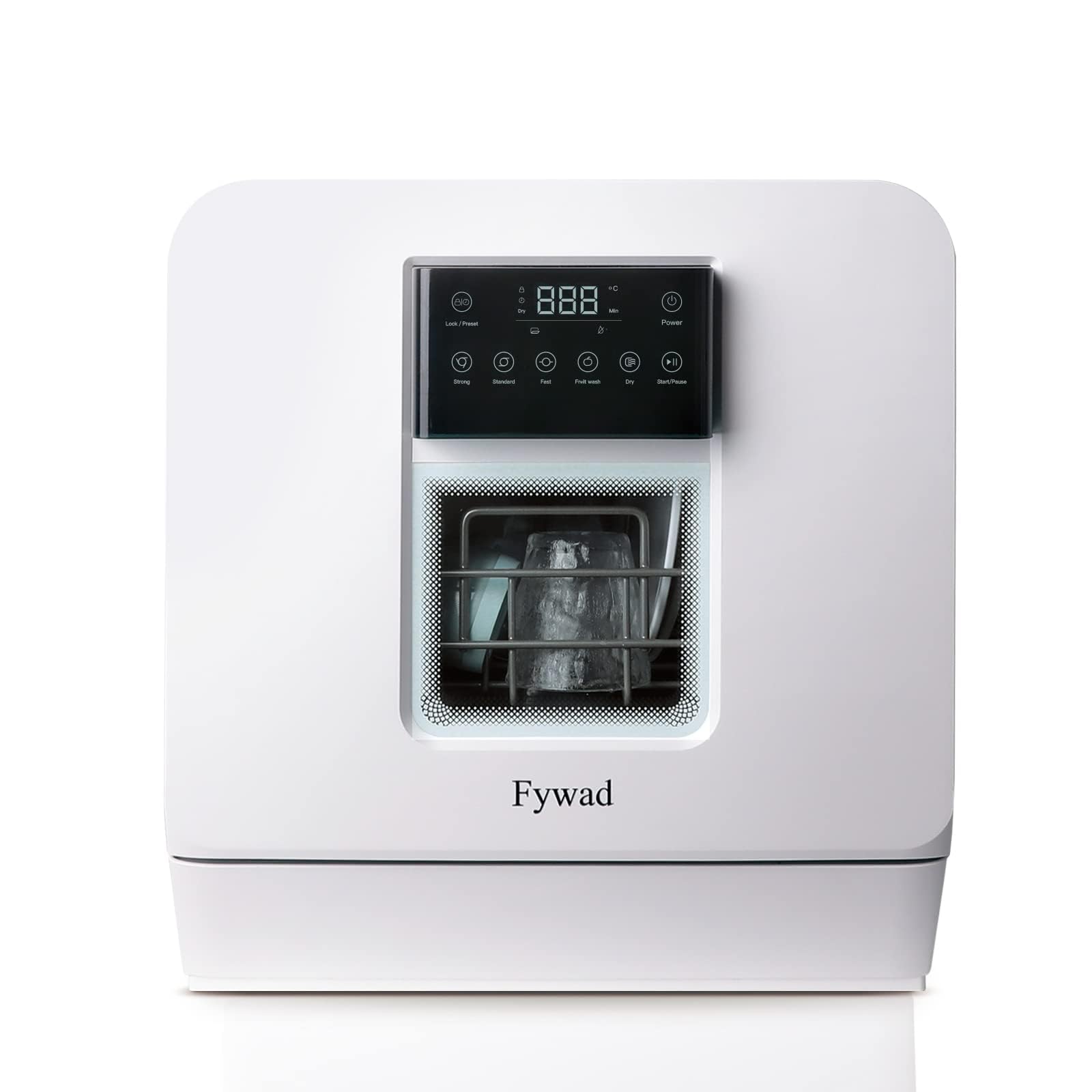 Fywad countertop dishwasher, portable dishwasher no hookup. Countertop Dishwasher with Water Tank. With child lock, hot drying, 4 washing programs. 360-degree spraying.
