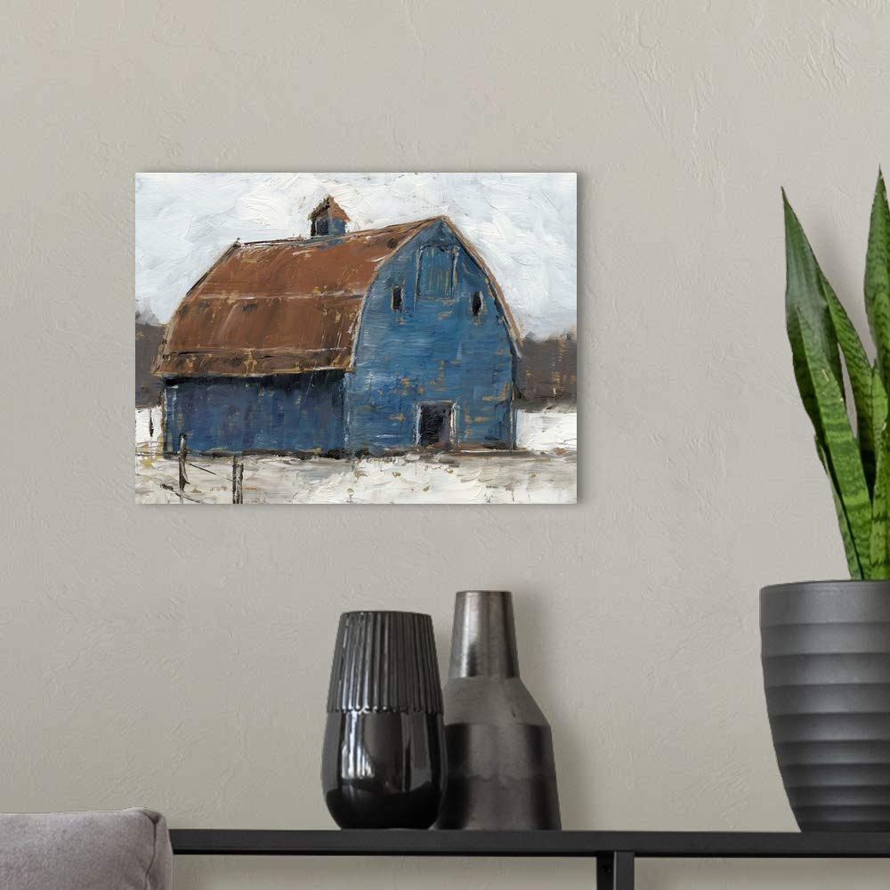 GREATBIGCANVAS Blue Barn I Canvas Wall Art Print, Barn Home Decor Artwork, 30"x23"x1.5"