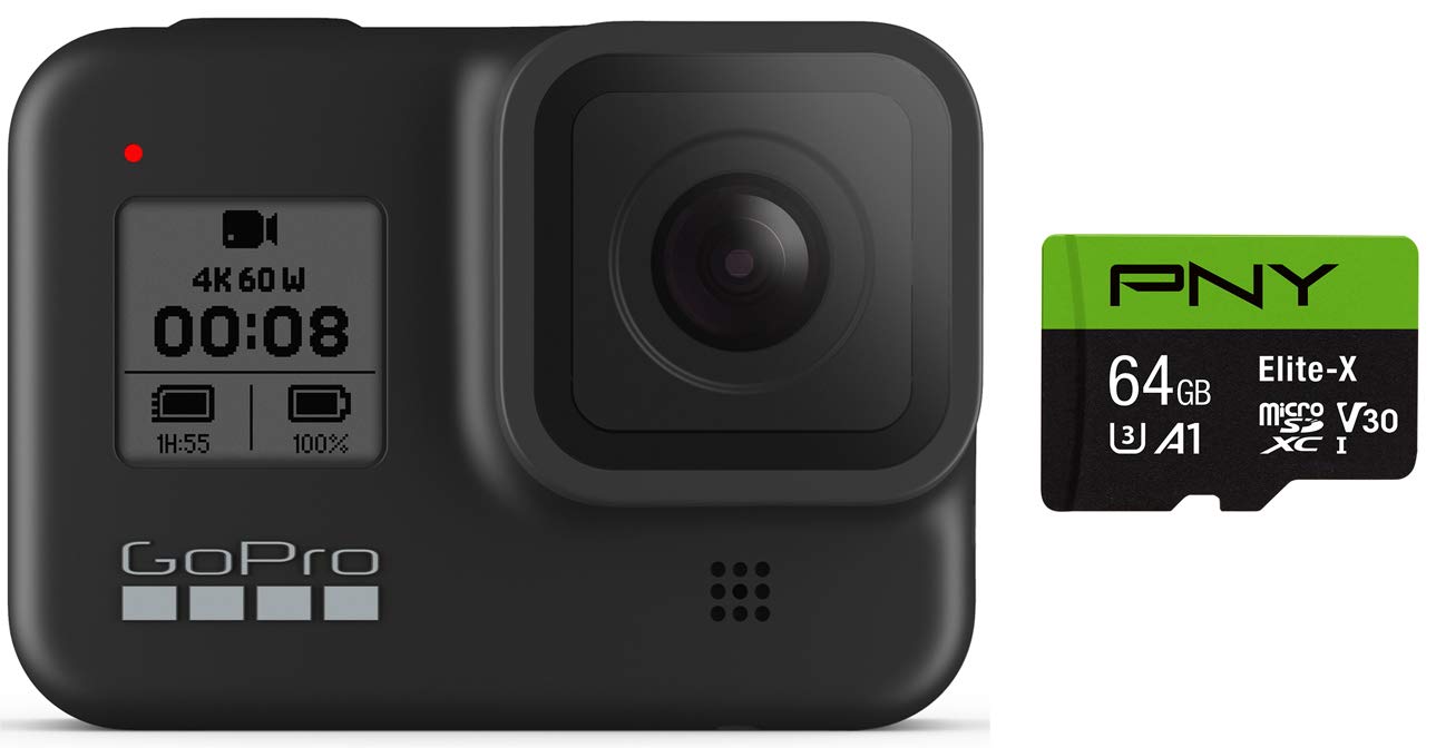 GoPro HERO8 Black + PNY Elite-X 64GB U3 microSDHC Card (Bundle)