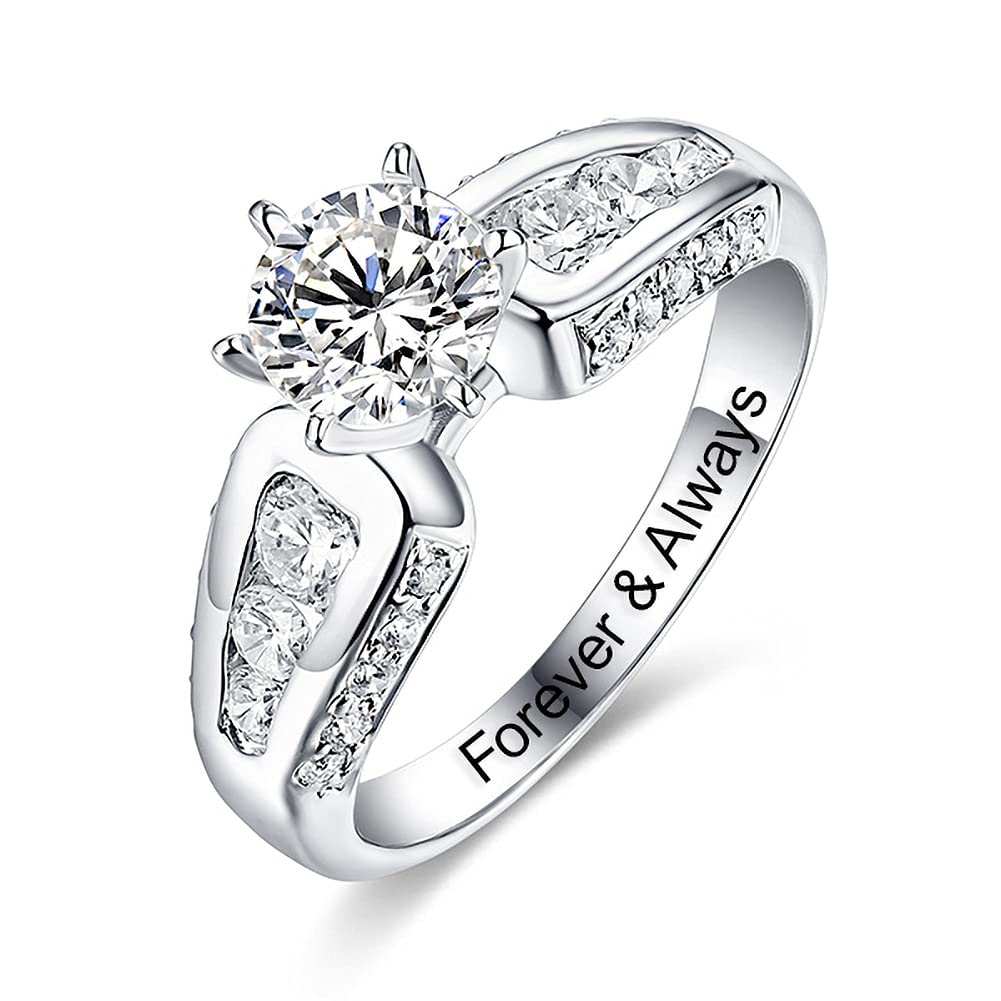 Getname Necklace Sterling Silver Promise Ring Engagement Ring for Women - Custom Engraving Wedding Ring Personalized Gemstone Diamond Ring - Bridal Ring Gift for Her