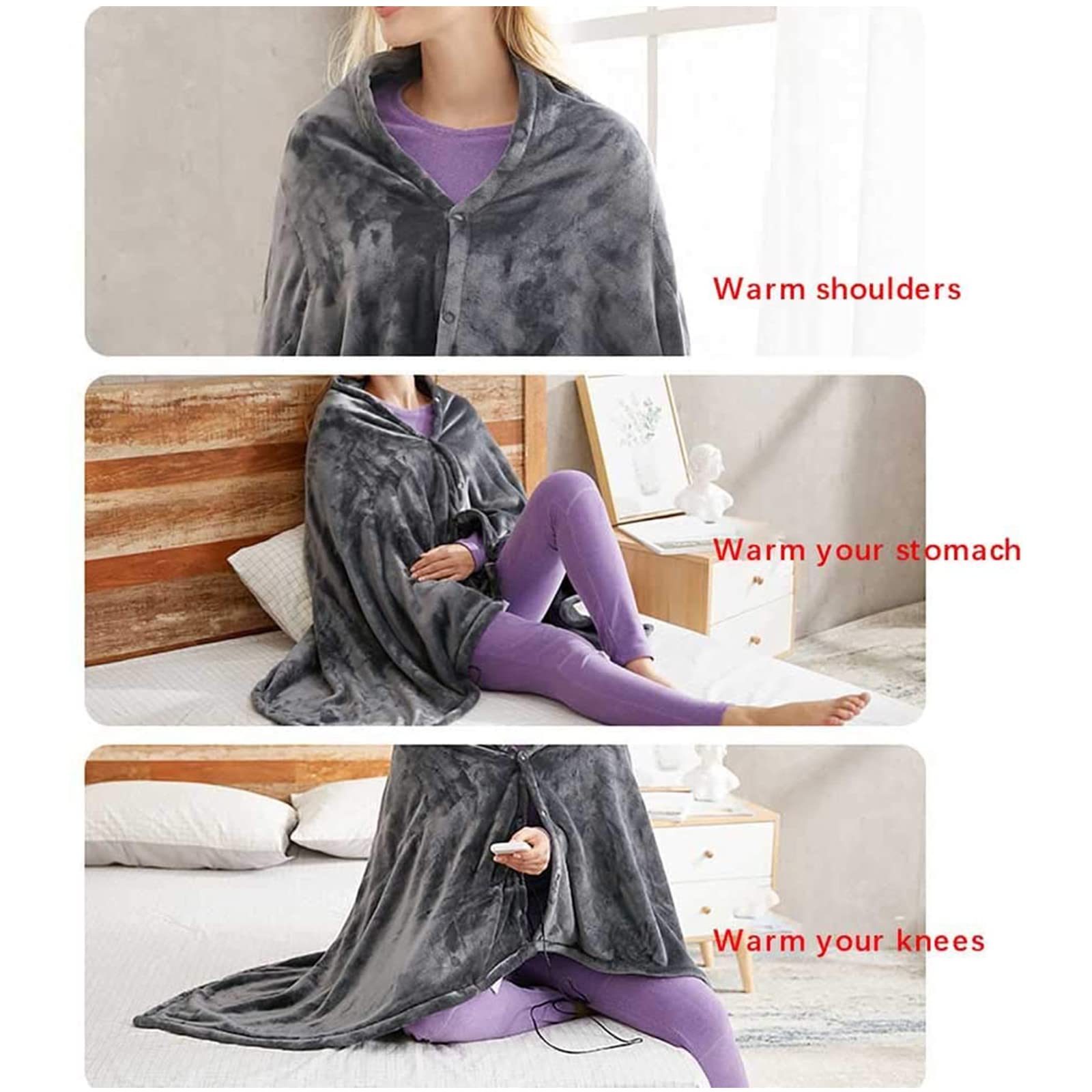 Heated Cape Blanket, Large Area Fever,Power Saving Electric Throw, Warm Your Shoulders, Abdomen, Knees Electric Lap Blanket Throw