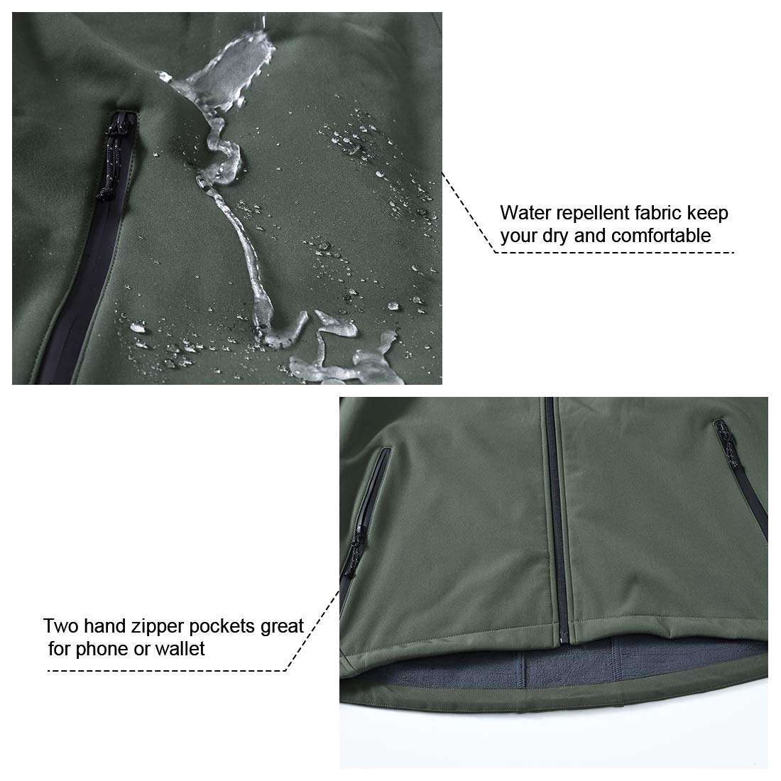 Gopune Men's Hooded Softshell Jacket Waterproof Windproof Tactical Hiking Jacket (Army green,M)