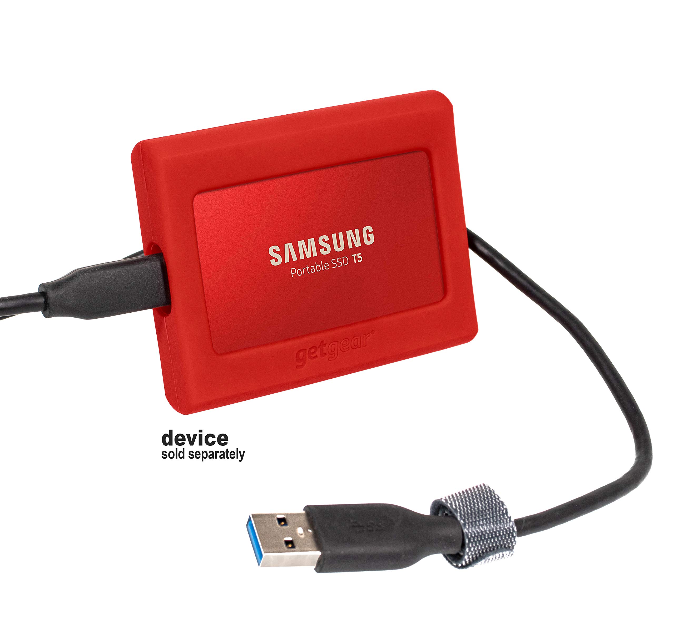 getgear Silicone Bumper for Samsung Portable SSD T5, Strong-Shock Absorbing, Slip-Resistant - Red