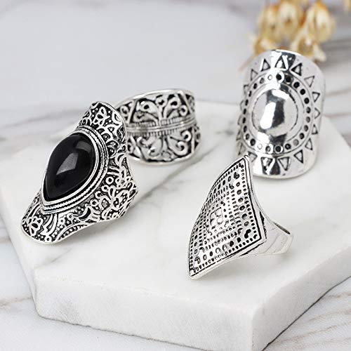 HonpraD engagement rings for women sterling silver Sisters Vintage Bohemian Women Stack Rings 4pcs/Set Silver Chunky Rings