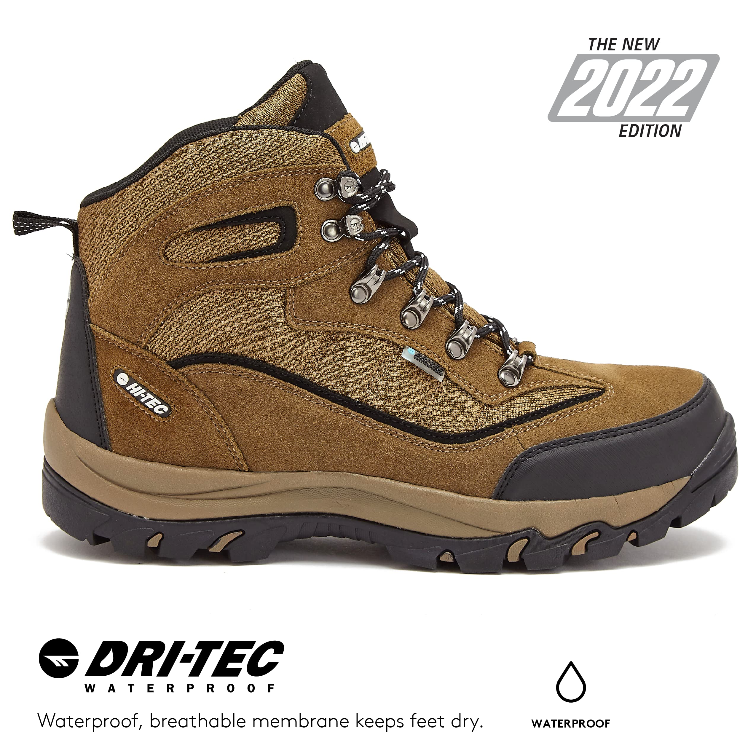 HI-TEC Skamania Mid WP Waterproof Men's Hiking Boots, New 2022 Model with High Performance Rubber Outsoles - Trail, Mountain and Backpacking Shoes - Dark Brown Tan, 9 Medium