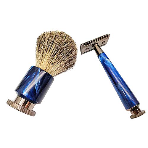 G castle shaving acrylic set two colors with two razor blade double edge traditional razor shaving kit for men