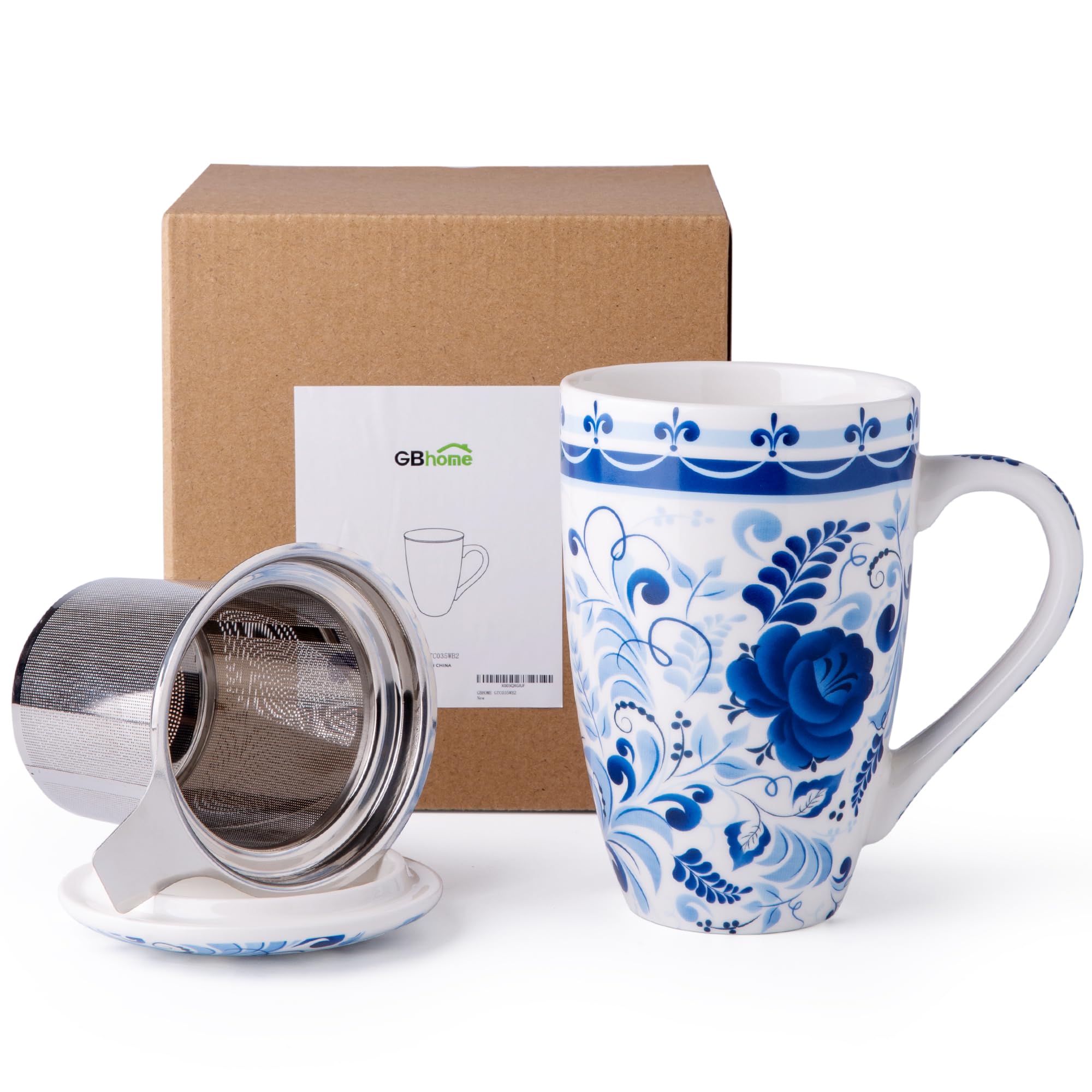 GBHOME Tea Mug with Infuser and Lid, 18 Ounce large Ceramic Loose Leaf Tea Cup,Microwave, Dishwasher Safe Tea Steeping Mug,Pefect Gift For Tea Lover