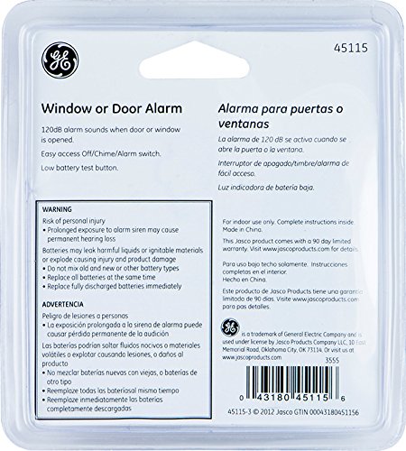 GE Personal Security Window and Door Alarm, 2 Pack, DIY Protection, Burglar Alert, Wireless Chime/Alarm, Easy Installation, Home Security, Ideal for Home, Garage, Apartment and More,White, 45115