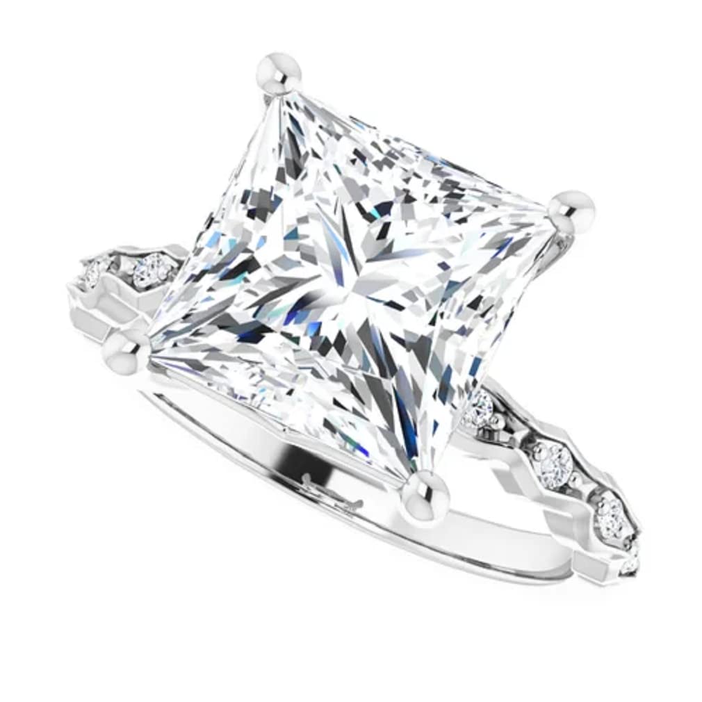 JEWELERYIUM 4 CT Princess Cut Colorless Moissanite Engagement Ring, Wedding/Bridal Ring Set, Solitaire Halo Style, Solid Sterling Silver Vintage Antique Anniversary Promise Rings Gifts for Her (11)