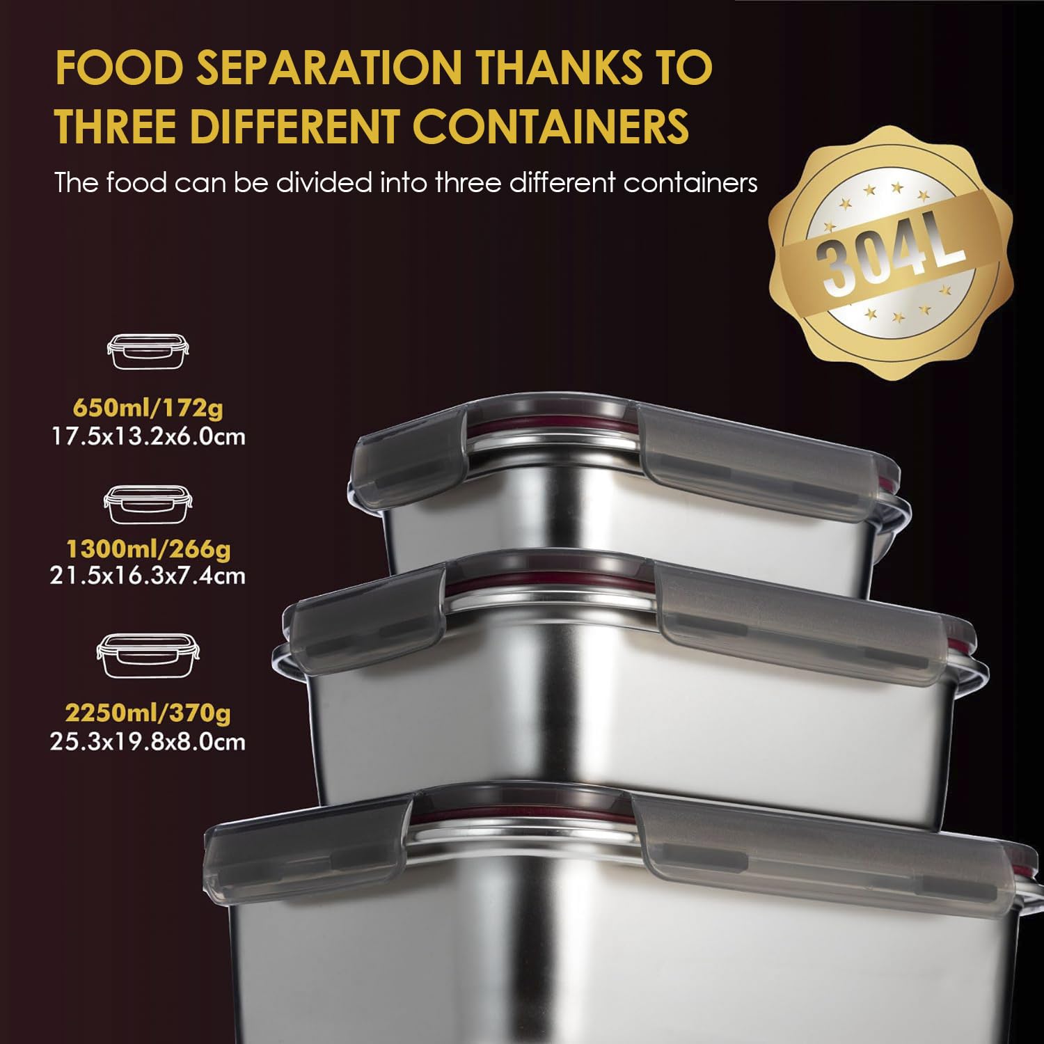 GC GENICOOK Stainless Steel Food Storage Containers, Meal Prep Lunch Bento Box - Leak-Proof and Airtight Lids, Perfect for Kitchen Freezer and Microwave Safe, Rectangular Reusable & Stackable