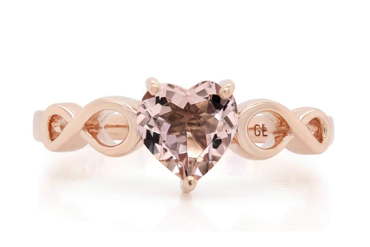 GEMVIO Collection 6MM Heart shape Peach Morganite Gemstone Infinity Heart Engagement Wedding Ring in 14K Rose Gold Over Sterling Silver Gifts for Women (0.67 Cttw) Ring Size-5