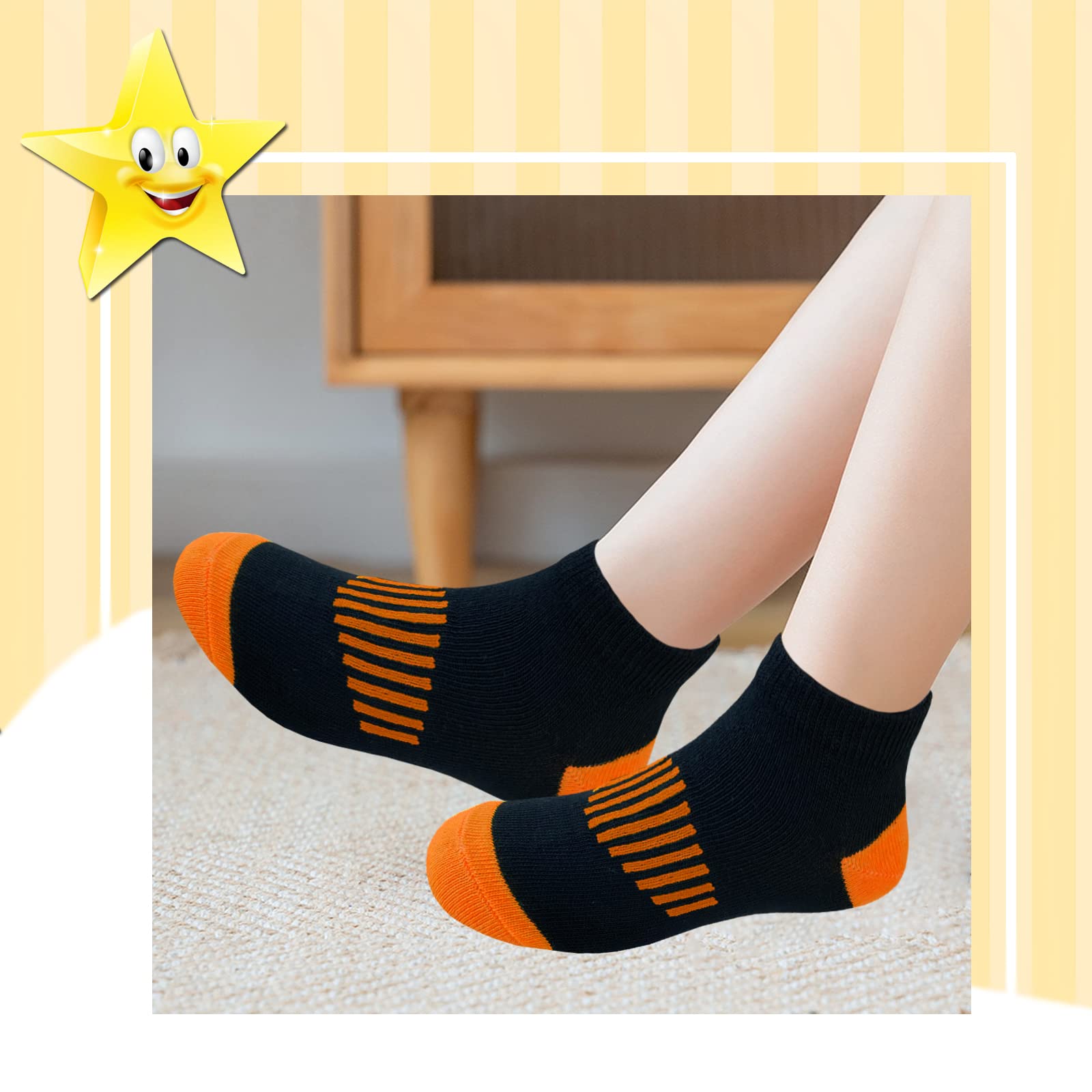 JAMEGIO boy socks 18 Pairs kids Low Cut socks Half Cushion Sport Ankle Athletic Sock for Little Big Kids(7-10 Years)
