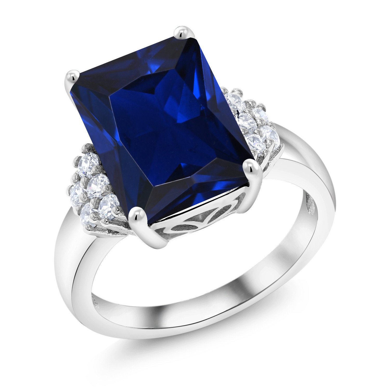 Gem Stone King 925 Sterling Silver Emerald Cut Gemstone Birthstone Engagement Ring | Emerald Cut 14X10MM | Wedding Anniversary Promise Ring For Women | Available In Size 5, 6, 7, 8, 9