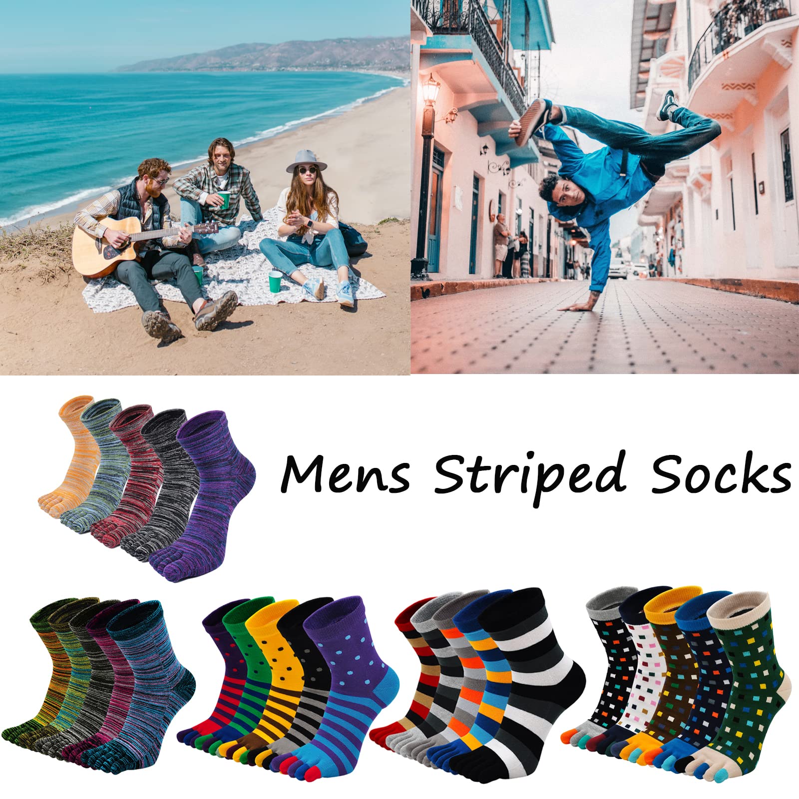 HABUAETY Toe Socks Men Five Finger Cotton Sock Running Athletic Boys 5 Toe Ankle Adult Soft Sox 5 Pairs