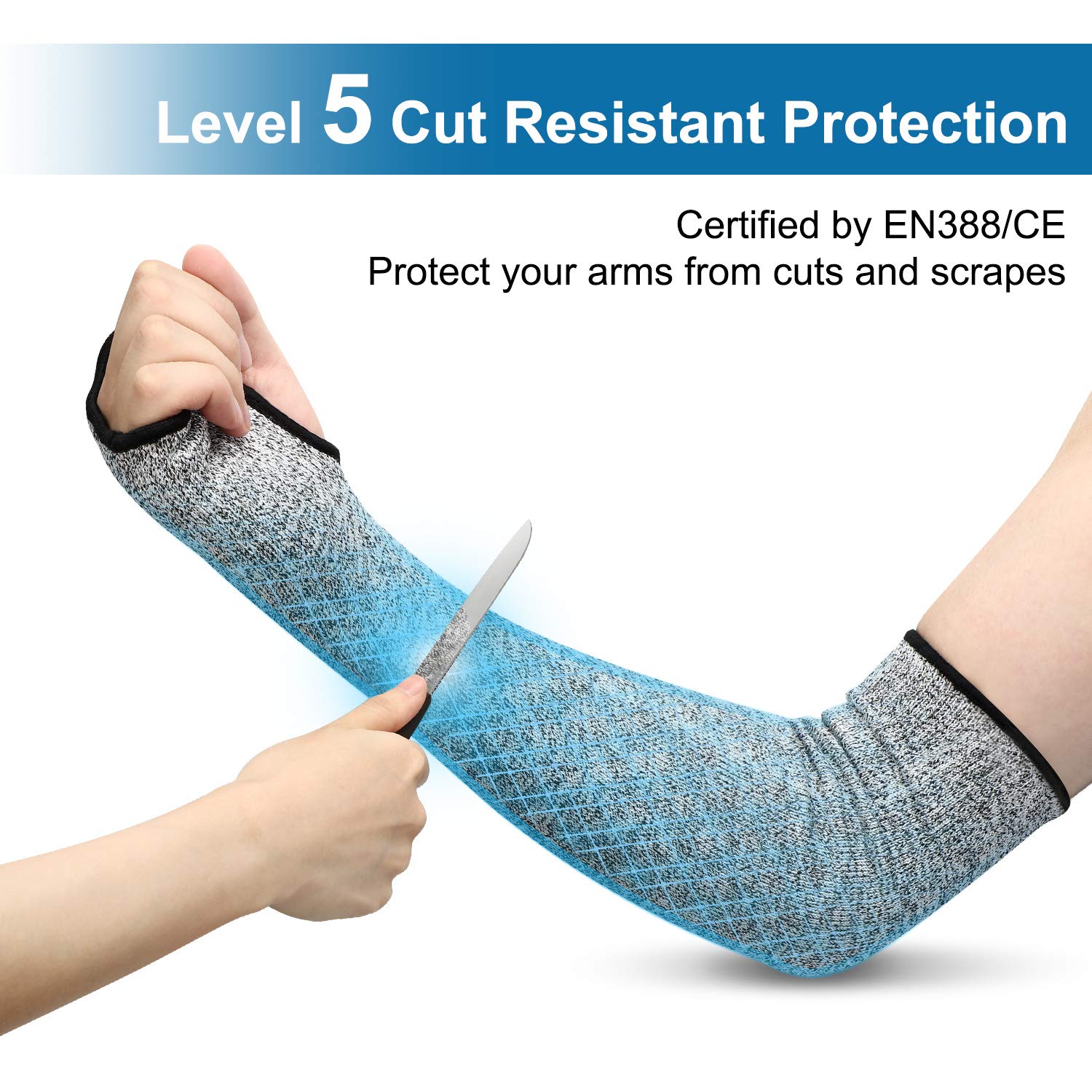 Geyoga Arm Protection Sleeves Level 5 Cut 2 Pairs Heat Resistant Sleeves Protectors for Thin Skin Bruising Men Women(Gray, Black,X-Large)