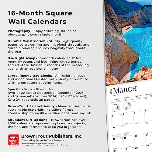 Greece | 2024 12 x 24 Inch Monthly Square Wall Calendar | BrownTrout | Travel Europe Balkans Athens Mykonos