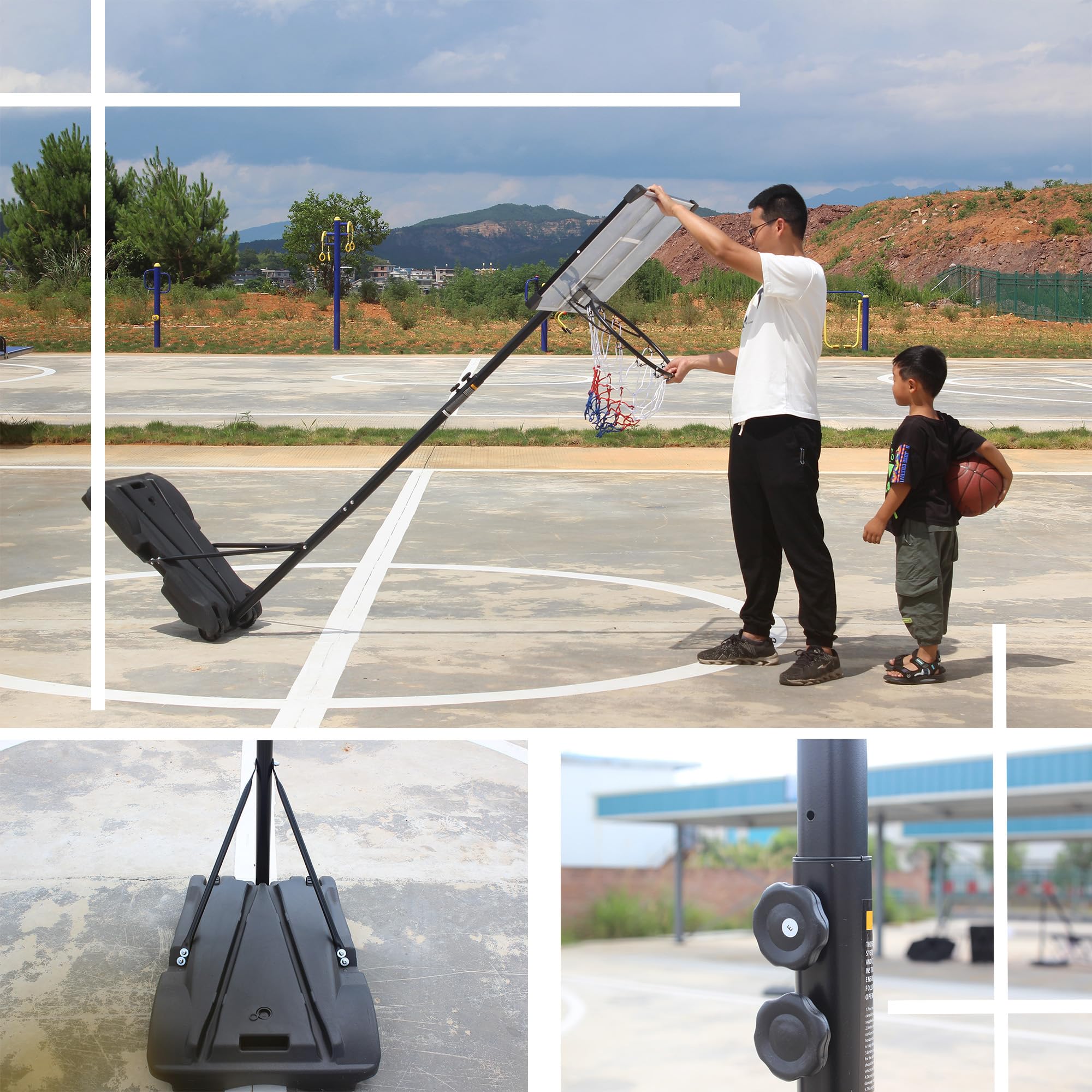 Icoud Height-Ajustable Basketball Hoop 7/8.5/9.2ft Portable Basketball Goals,32 inch Background with Wheels System
