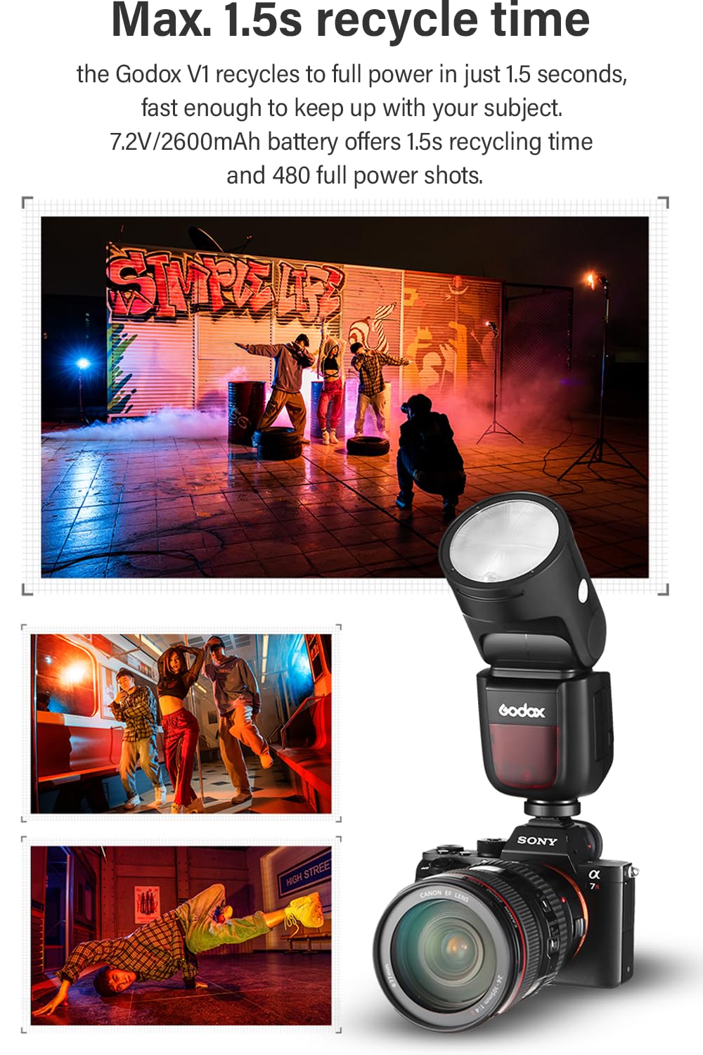 Godox V1-O TTL Flash Speedlite 76WS GN92 2.4G High-Speed Sync 1/8000s 2600mAh Li-ion Battery Round Head Camera Speedlight with Godox AK-R1 Accessories Kit Compatible for Olympus Panasonic Cameras