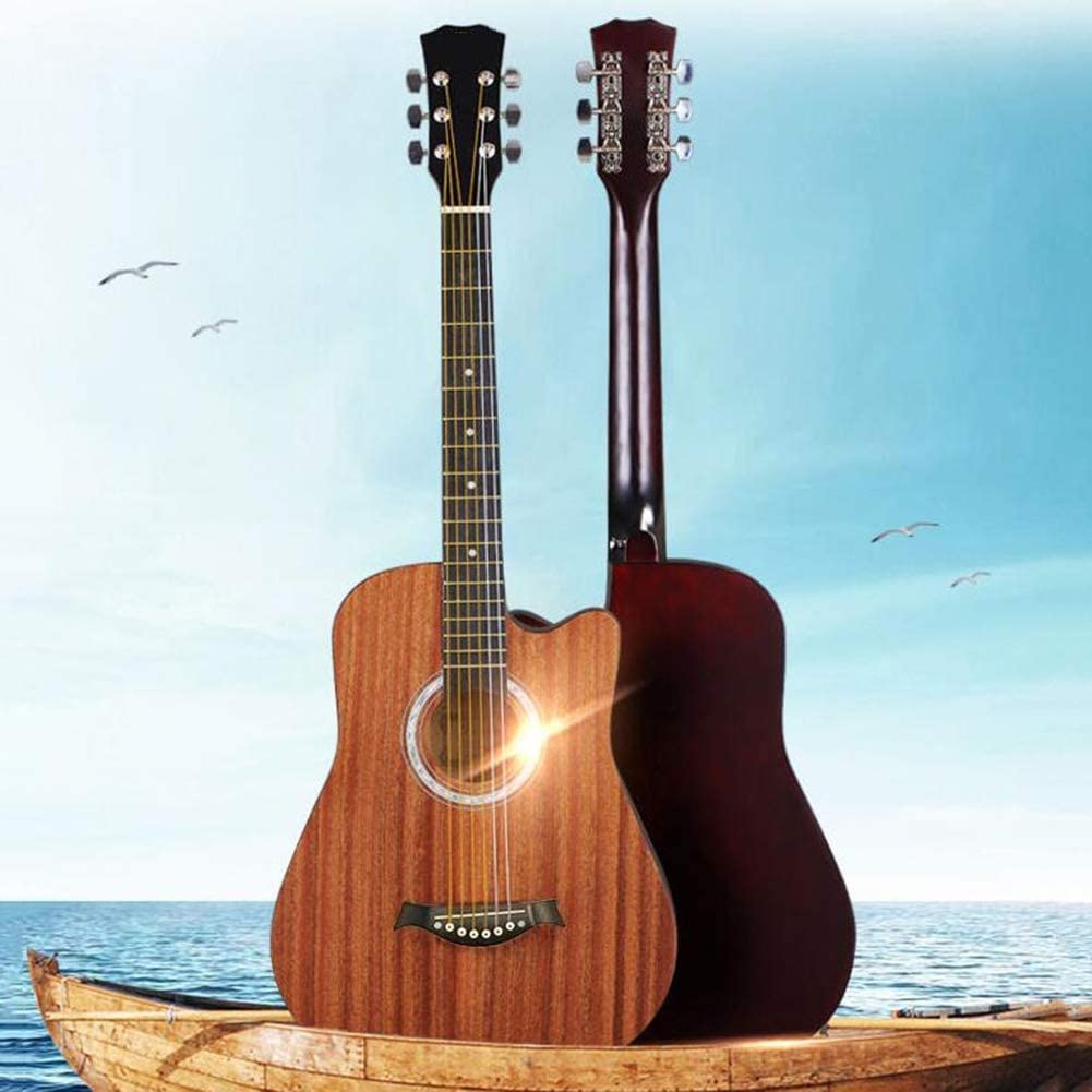 Guitar Kit, String Instrument Electronic Guitar Acoustic Guitar Beginner Ballad Guitar Student Metal String Basswood Rock Instrument Waterproof Backpack,38 Inches (Color : A-Brown, Size : Long-96cm