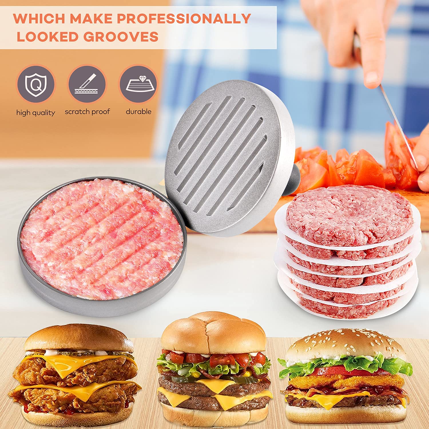Griddle Accessories Kit, Flat Top Grill Accessories Set for Blackstone and Camp Chef with Basting Cover, Spatula, Scraper, Grill Press, Burger Press, Patty Papers, Carrying Bag for BBQ/Camping