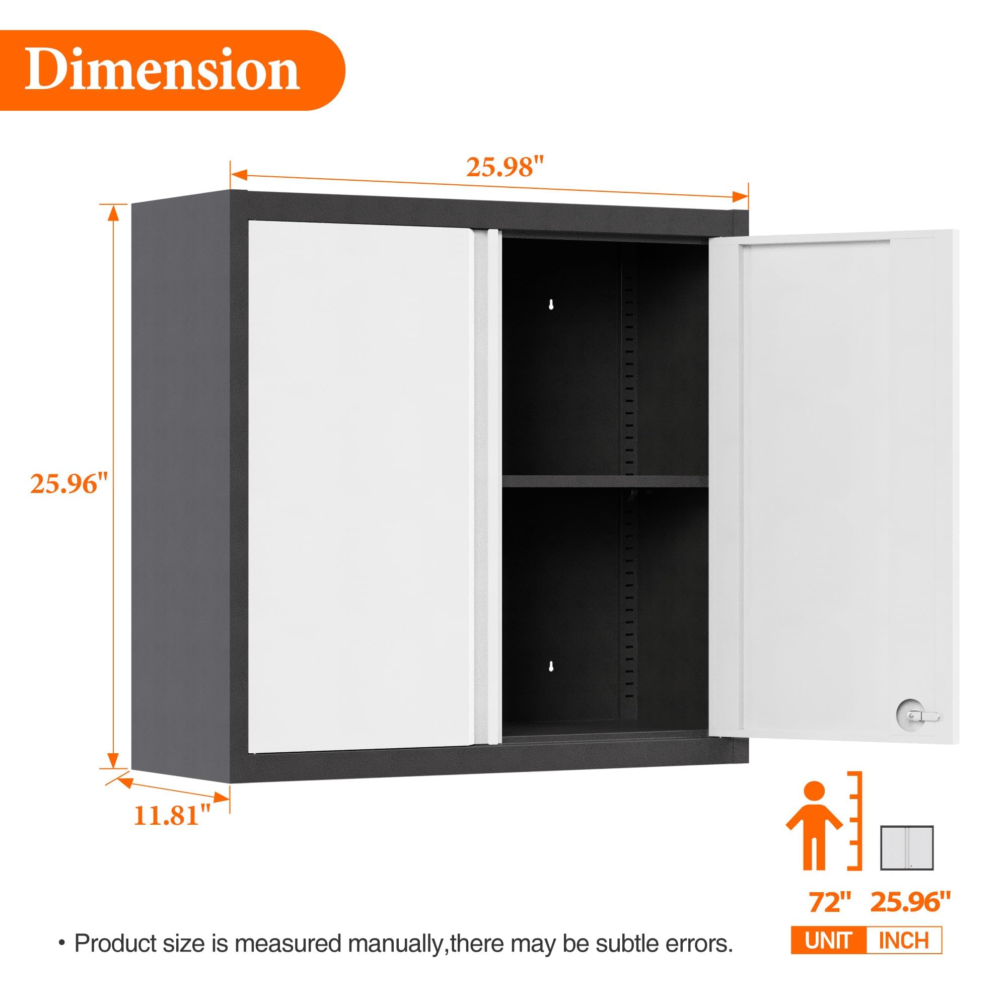 GangMei Metal Wall Storage Cabinet, Lockable Steel Garage Tool Chests with 2 Doors and 1 Adjustable Shelf for Home Office Garage Basement Pantry School and Workshop, Assembly Required