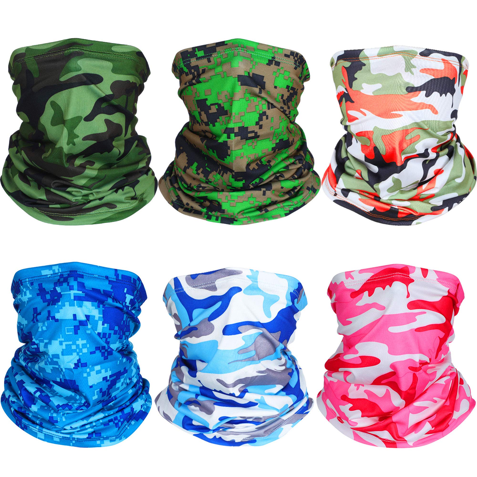 Geyoga Ski Mask for Men Neck Gaiters Scarf Face Covering Balaclava Fishing Summer Cycling Running Masks Windproof Bandana(Camouflage Colors,6 Pieces)