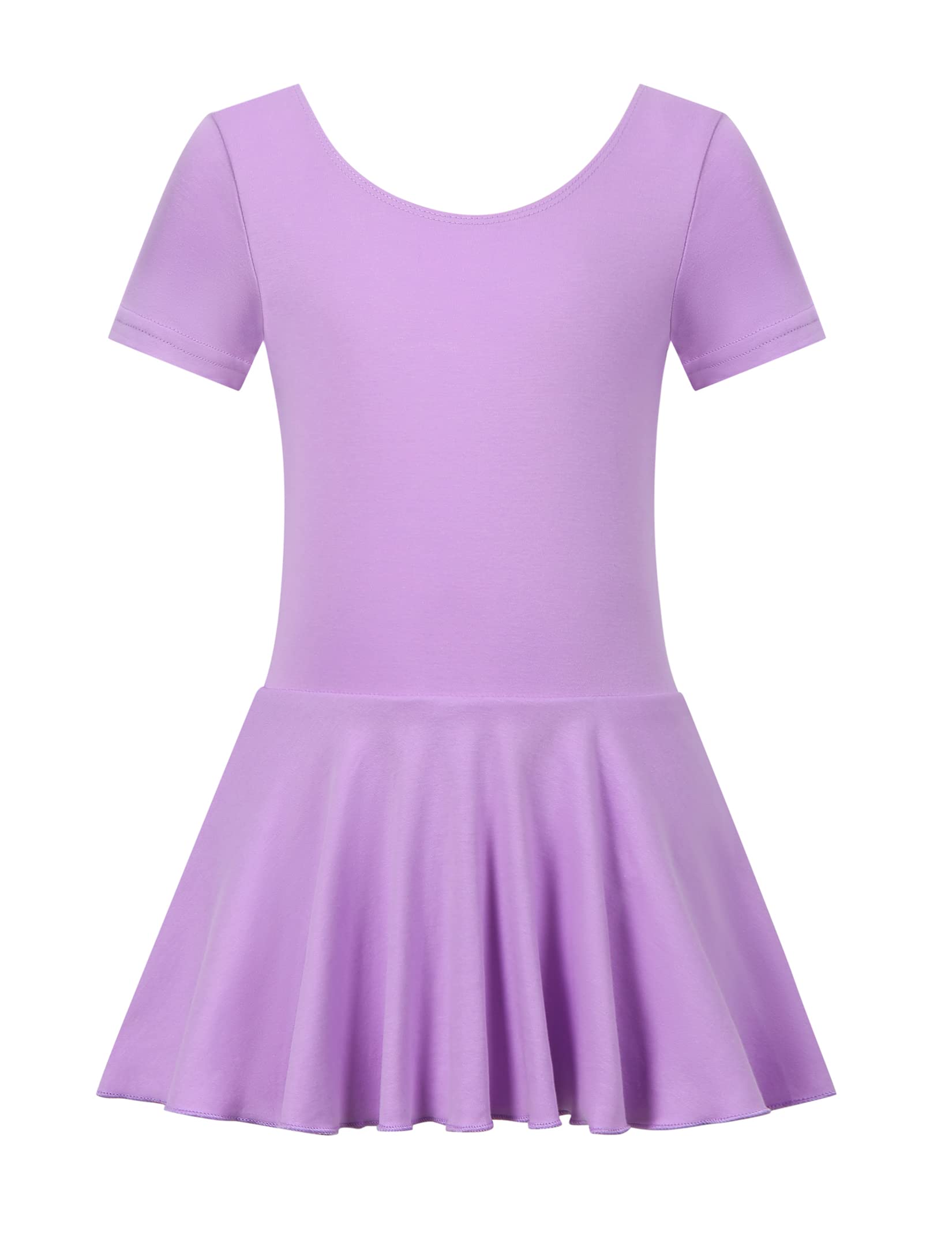 Huanye Girls Short Sleeve Ballet Leotards with Bow Back Ballet Dance Dress Tutu Ruffle Skirted Purple