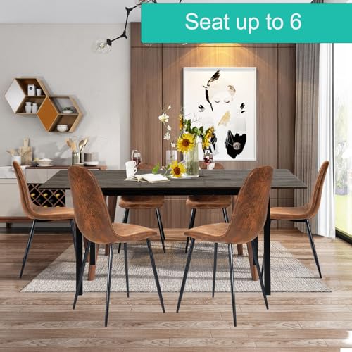 FurnitureR 63-Inch Dining, Large Extendable Kitchen, Solid Wood Rectangular Farmhouse Table, Grey