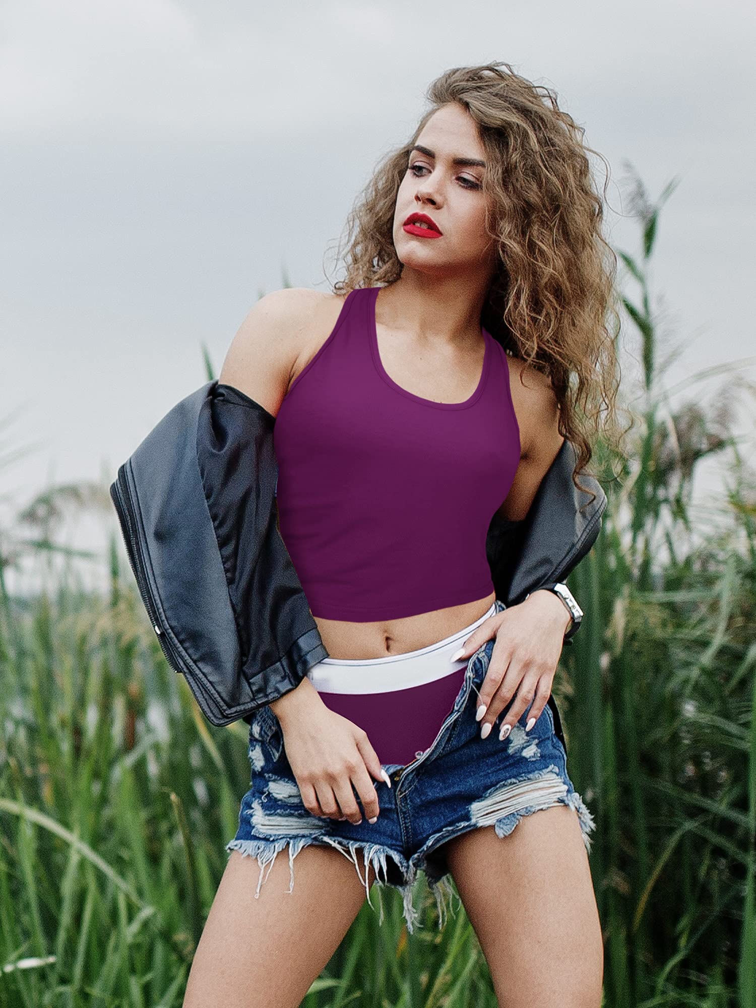 Geyoga 4 Pieces Women Basic Tank Top Cotton Racerback Sleeveless Athletic Crop Cotton Top (Bright Color, Small)