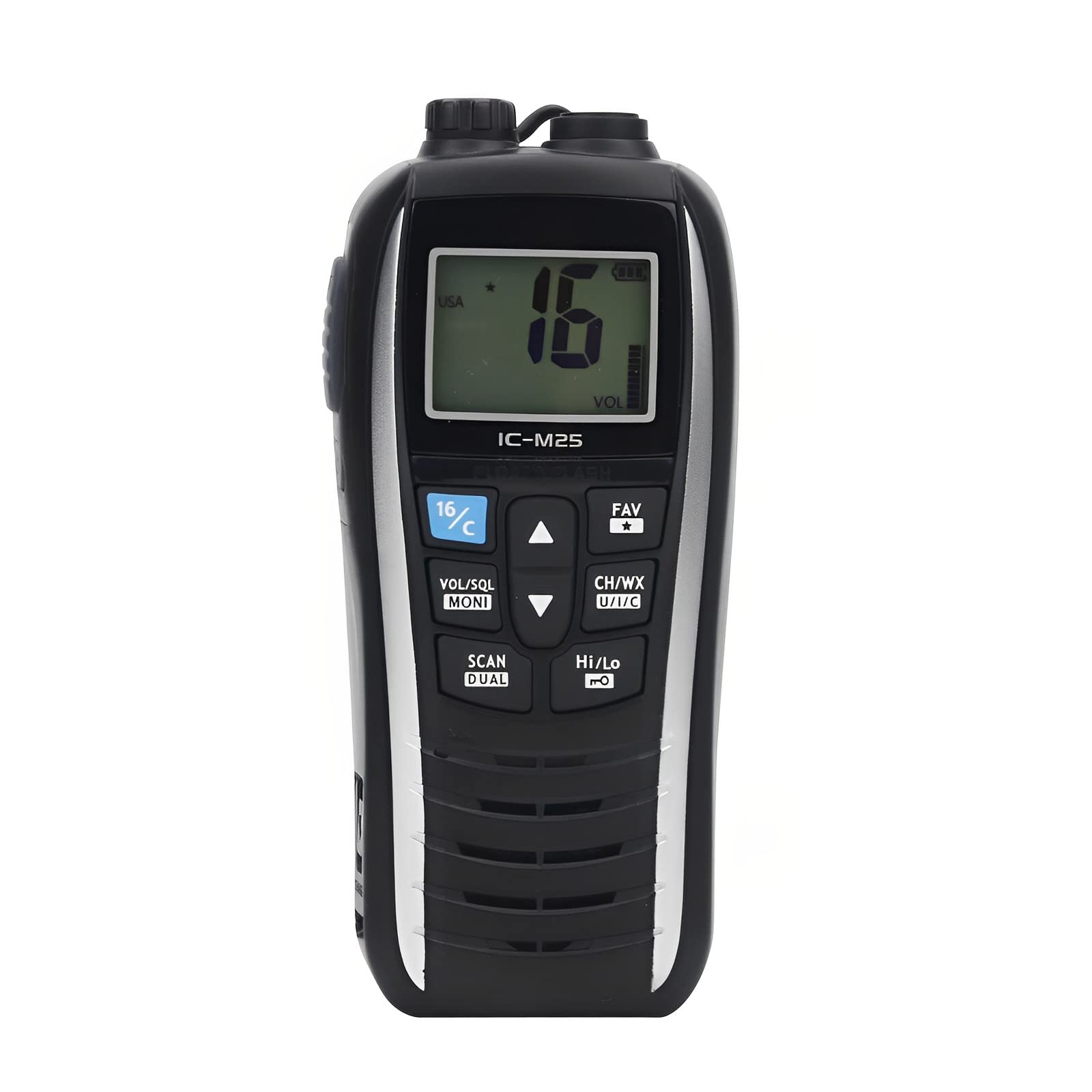 IC-M25 Marine Walkie Talkie Portable Two Way VHF Radio 5KM Waterproof Handheld Transceiver Analog 88 Channels 5W Output Watts Slim Body Full-Featured Floating Micro-USB Charging Port no Need License