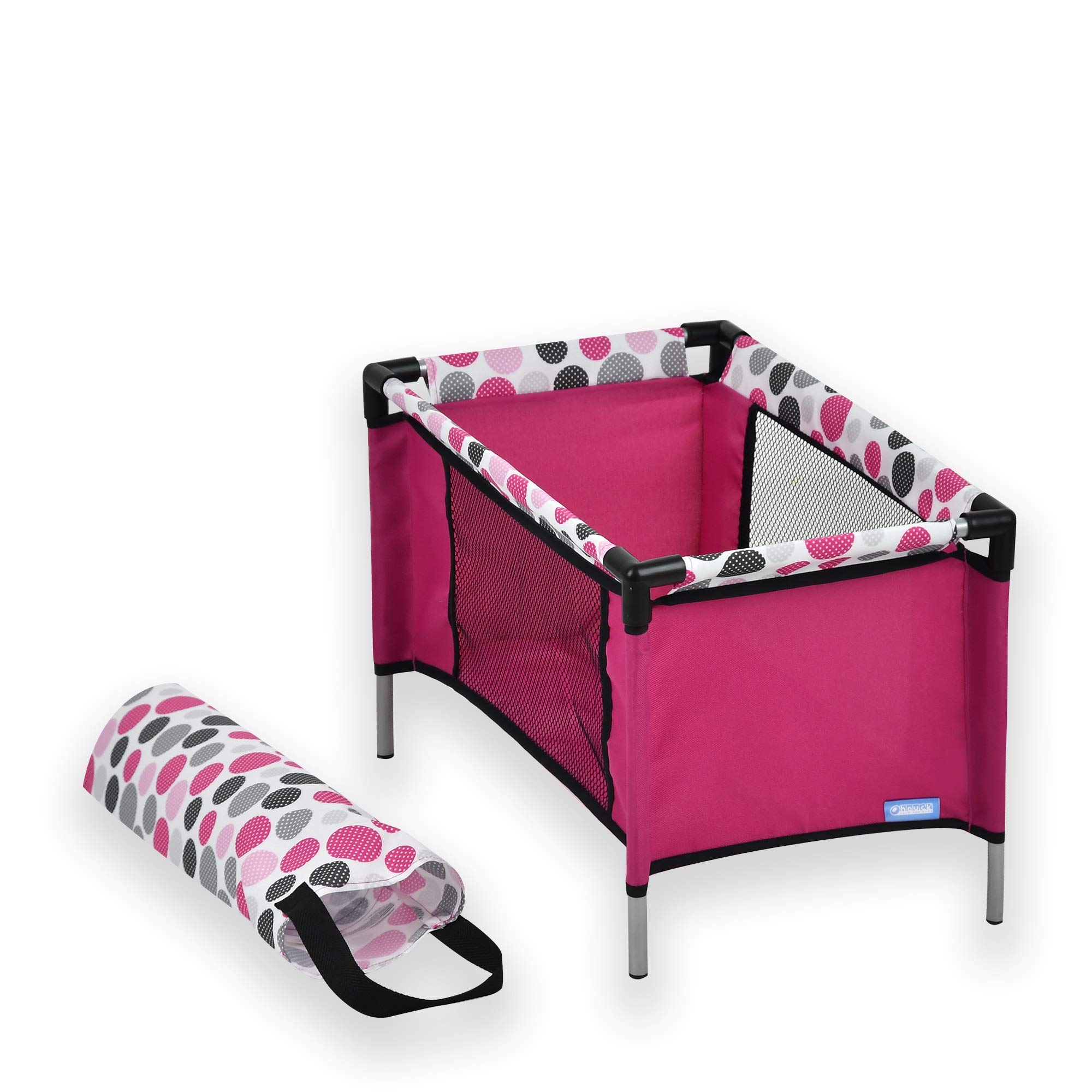 Hauck Pink Dot Doll 3 Piece Doll Stroll and Care Set Includes a Half Folding Stroller, Play Yard and High Chair