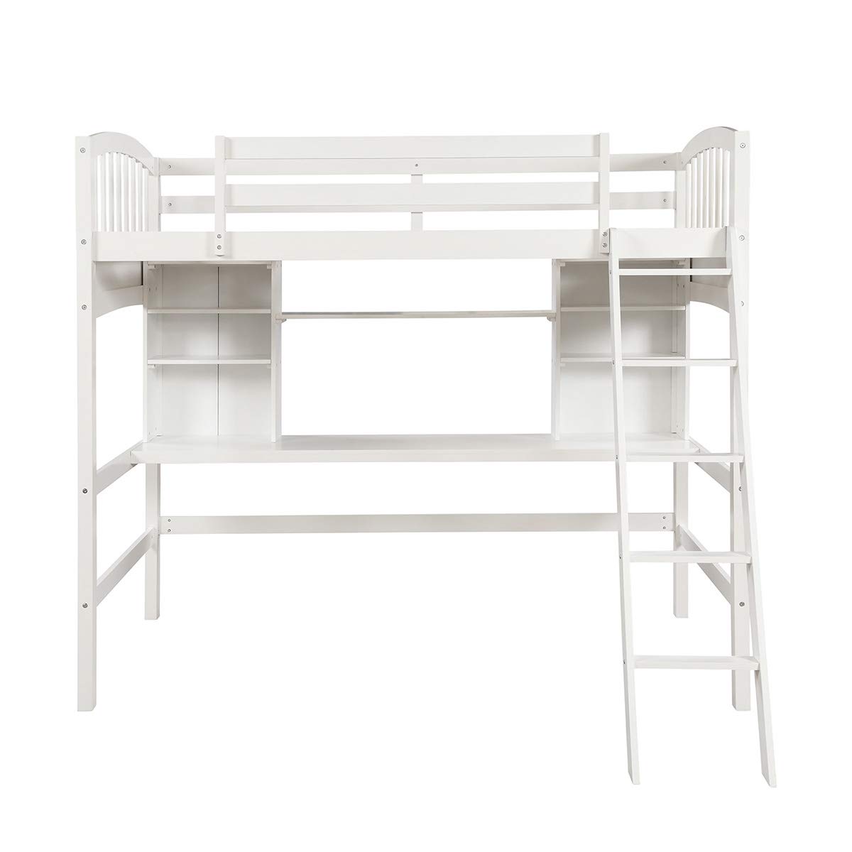 Harper & Bright Designs Twin Loft Bed with Desk for Kids, Wood Bunk Beds with Desk, No Box Spring Needed (White Loft Bed with Desk)