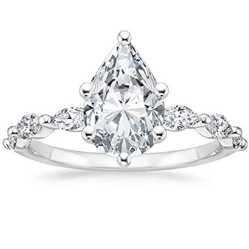 JEWELERYIUM 5 CT Pear Cut Colorless Moissanite Engagement Ring, Wedding/Bridal Ring Set, Solitaire Halo Style, Solid Sterling Silver Vintage Antique Anniversary Bride Jewelry, Gift for Women (4)