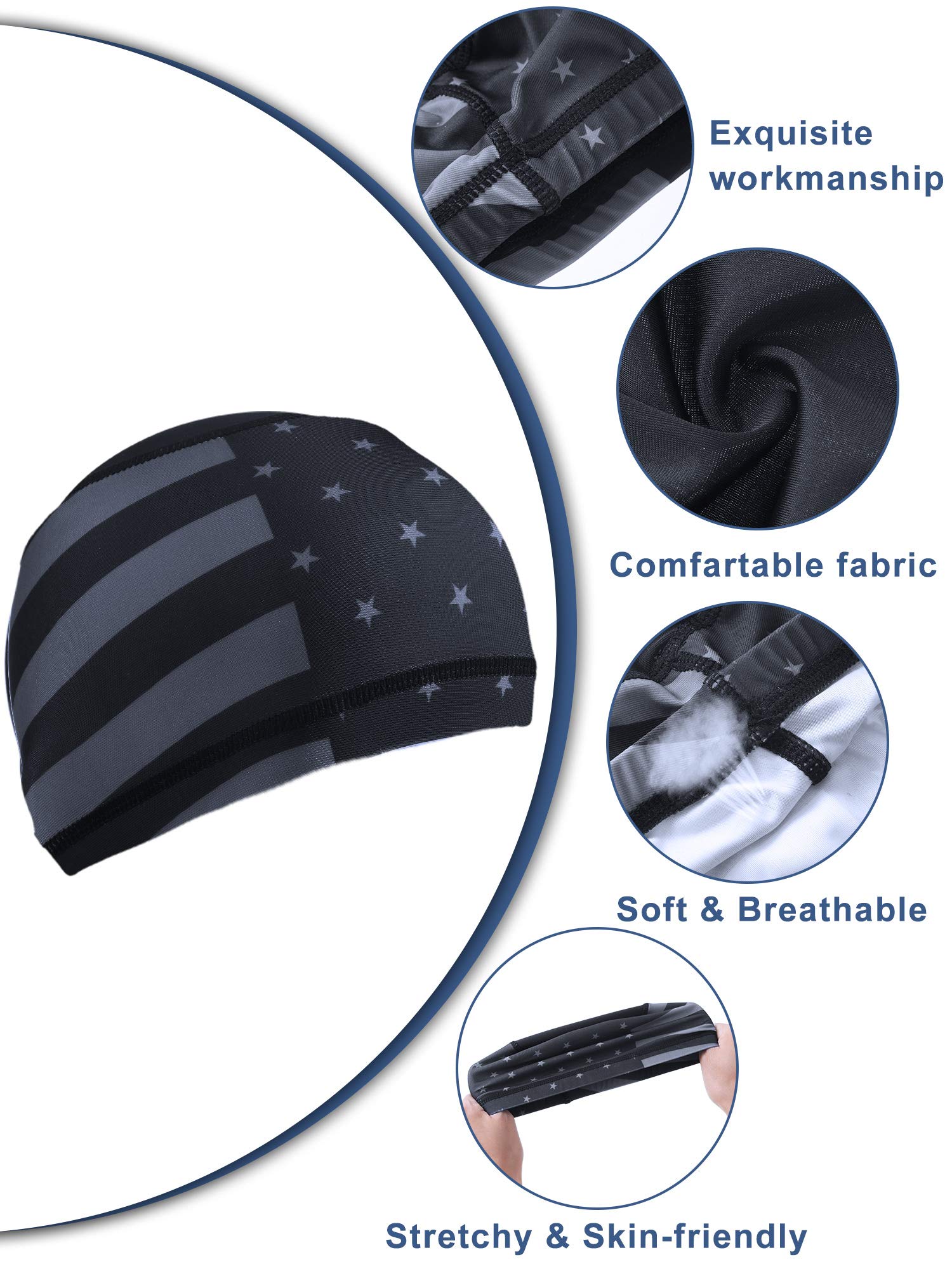 Geyoga 4 Pieces Cooling Skull Cap Sweat Wicking Helmet Liner Running Beanie Cycling Cap Liner for Men Women (Retro Style)