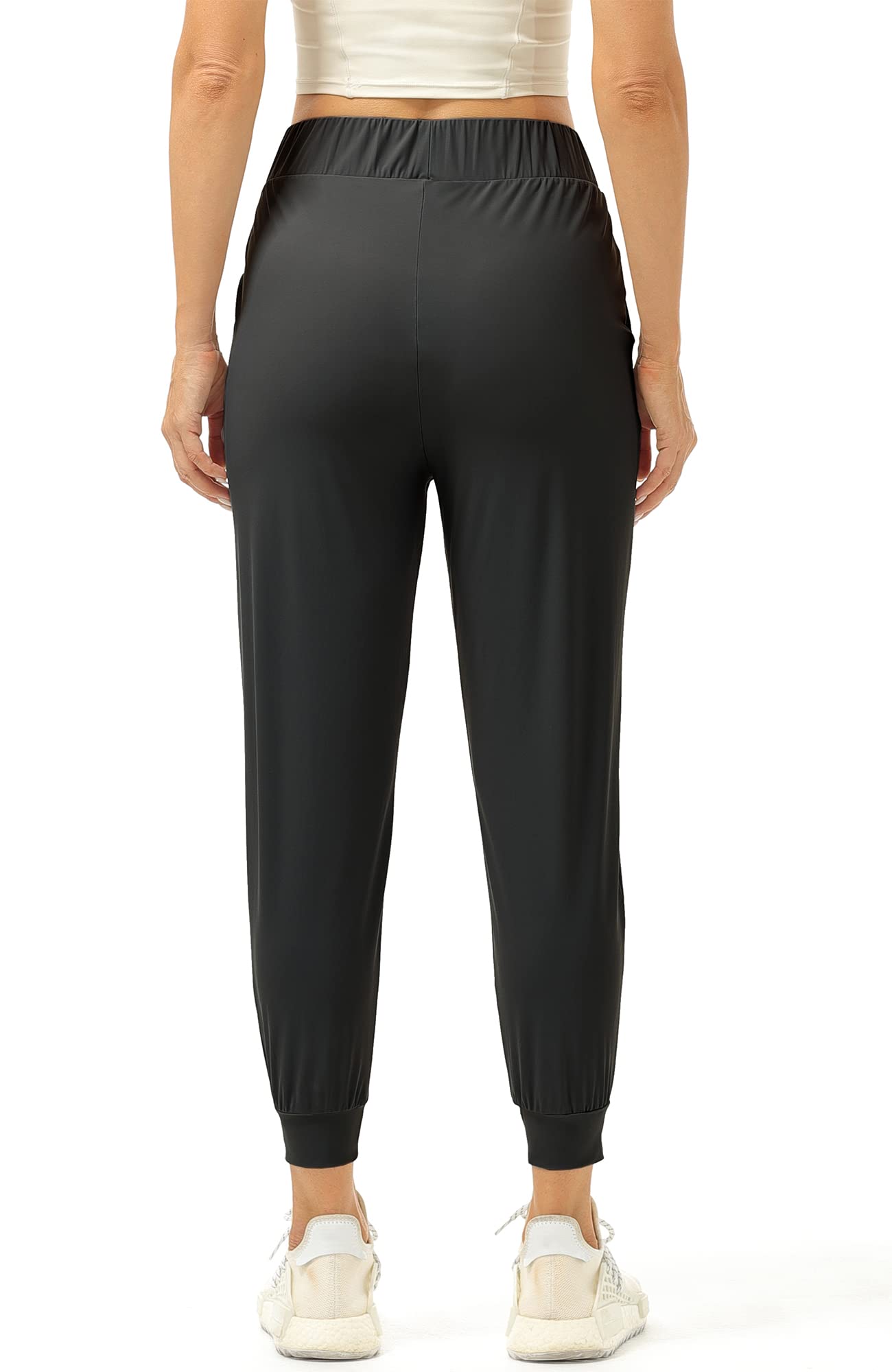 icyzone Lightweight Capri Joggers for Womens with Pockets Sun Protction UPF 50+ Workout Hiking Yoga Pants (Black, S)