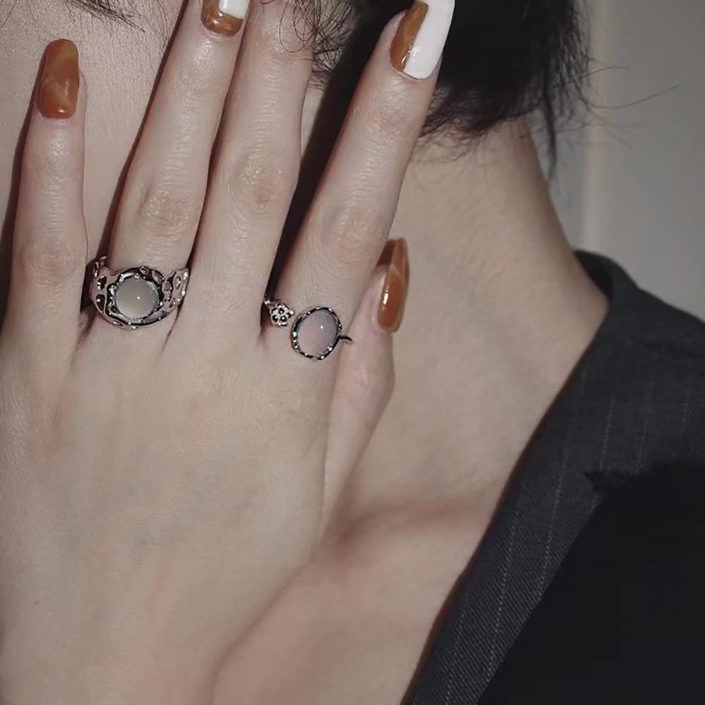 gothapy Y2k Star Moonstone Necklace Set Punk Irregular Agate Grunge Rings Gothic Downtown Girl Choker for Women Egirls