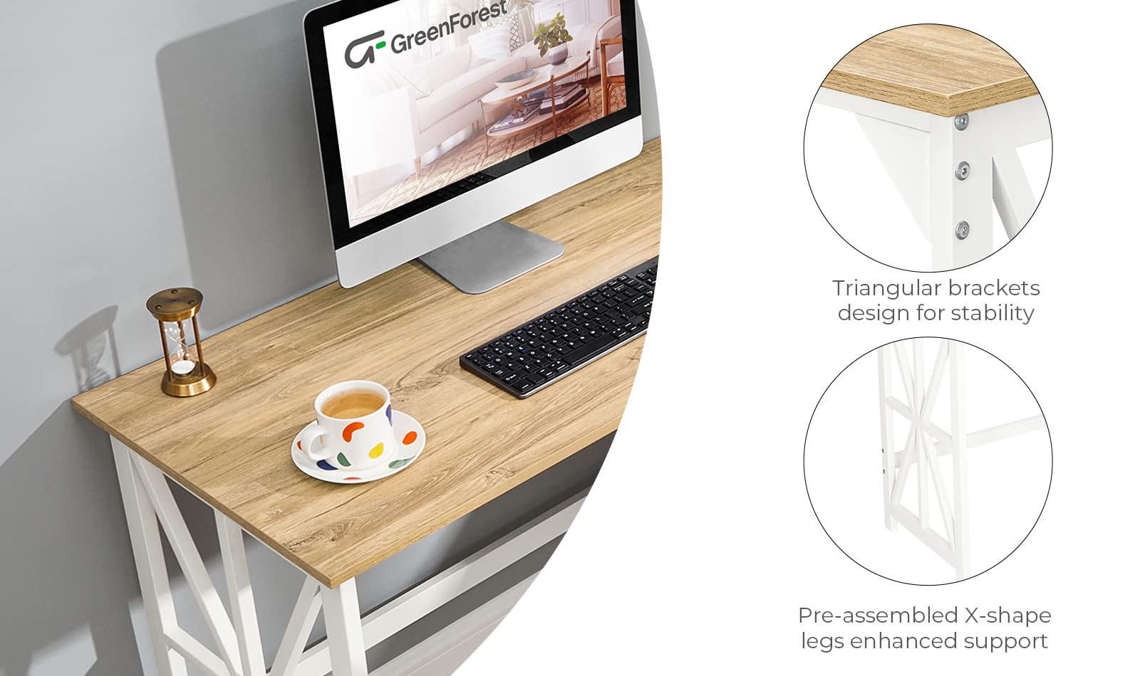 GreenForest Large L Shaped Computer Desk,63.8 x 50 inch Corner Computer Desk for Home Office Industrial Heavy Duty Workstation, Oak