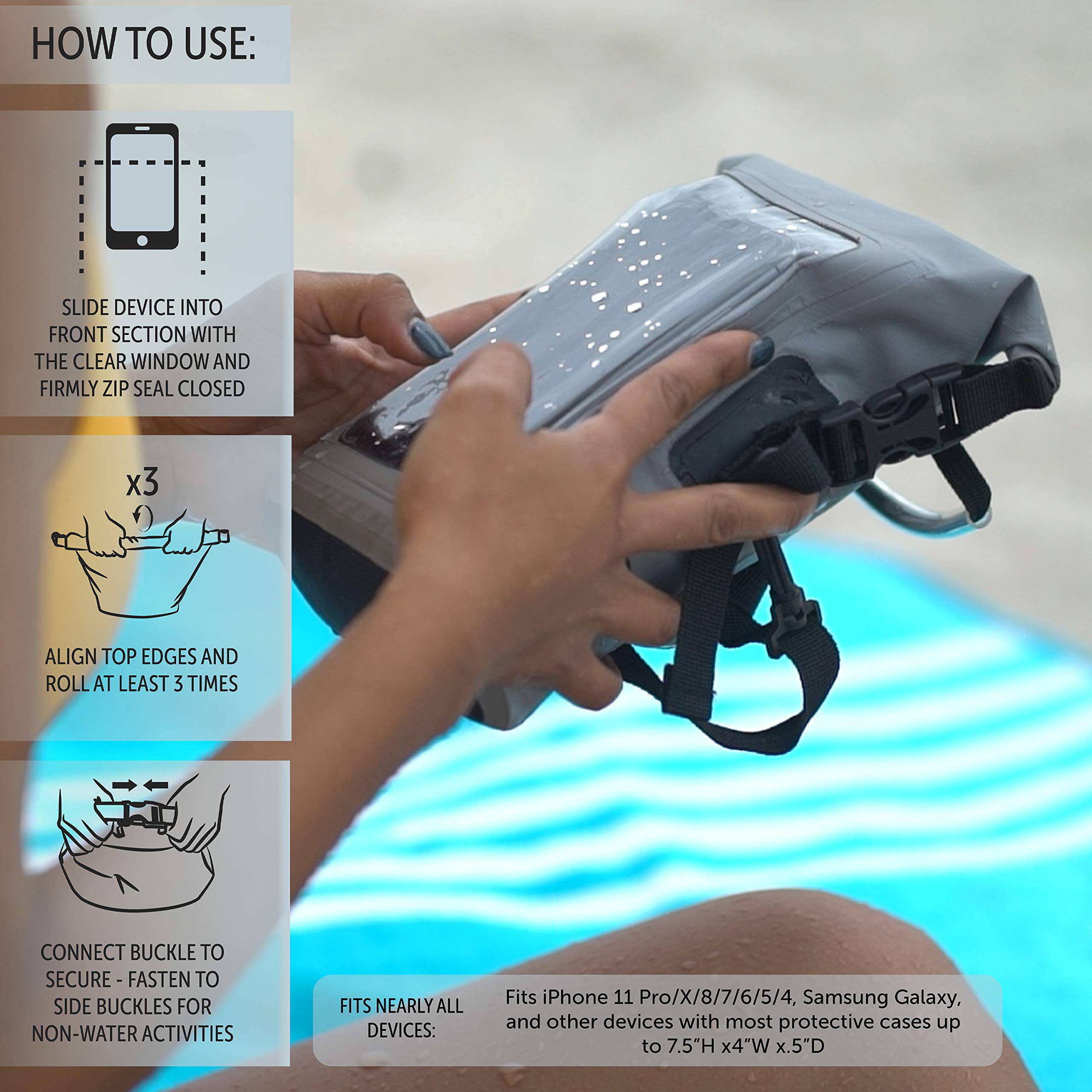 geckobrands Waterproof Phone Tote Dry Bag Waterproof Case, Ember geckoflage - Works with Samsung Galaxy, iPhone, Google