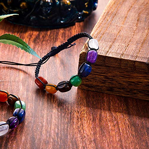 Hicarer 4 Pcs 7 Colored Chakra Bracelets for Women Men Chakra Reiki Bracelets Crystal Stretch Yoga Braided Rope Bead Bracelets